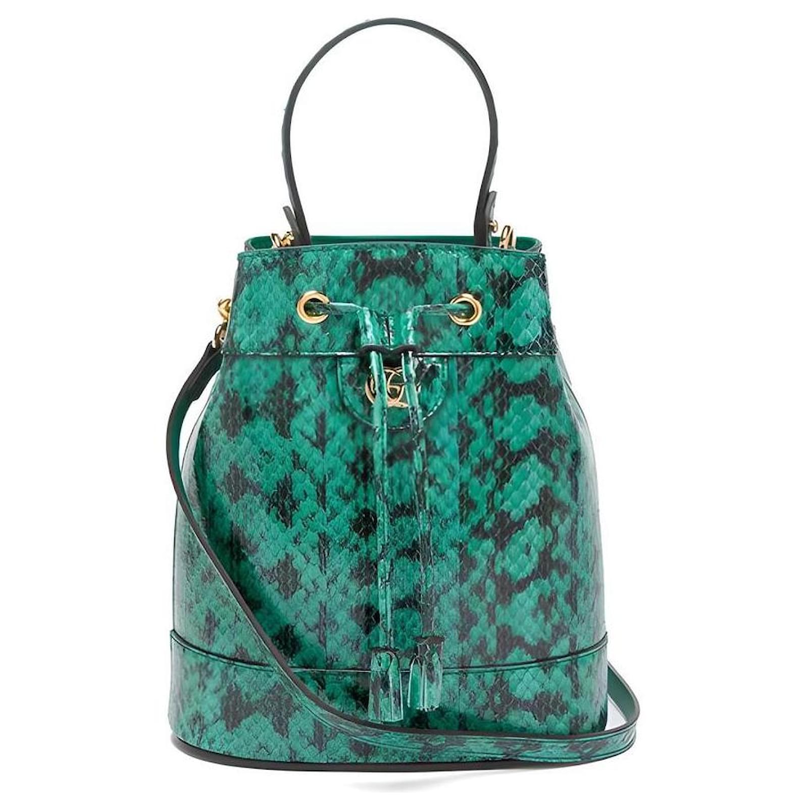 Gucci Ophidia Python Bucket Bag Cuir Vert ref.736733 - Joli Closet