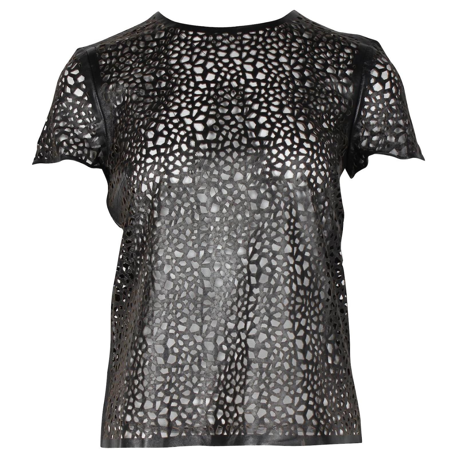 Diane Von Furstenberg Laser cut Leather Sheer Top Black ref.740881 ...