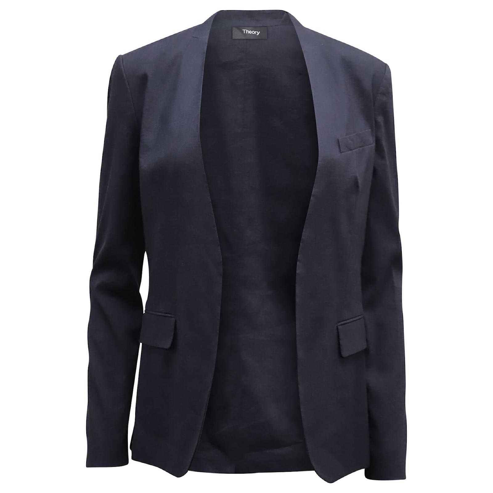 Theory Open-Front Blazer in Navy Blue Linen ref.740884 - Joli Closet