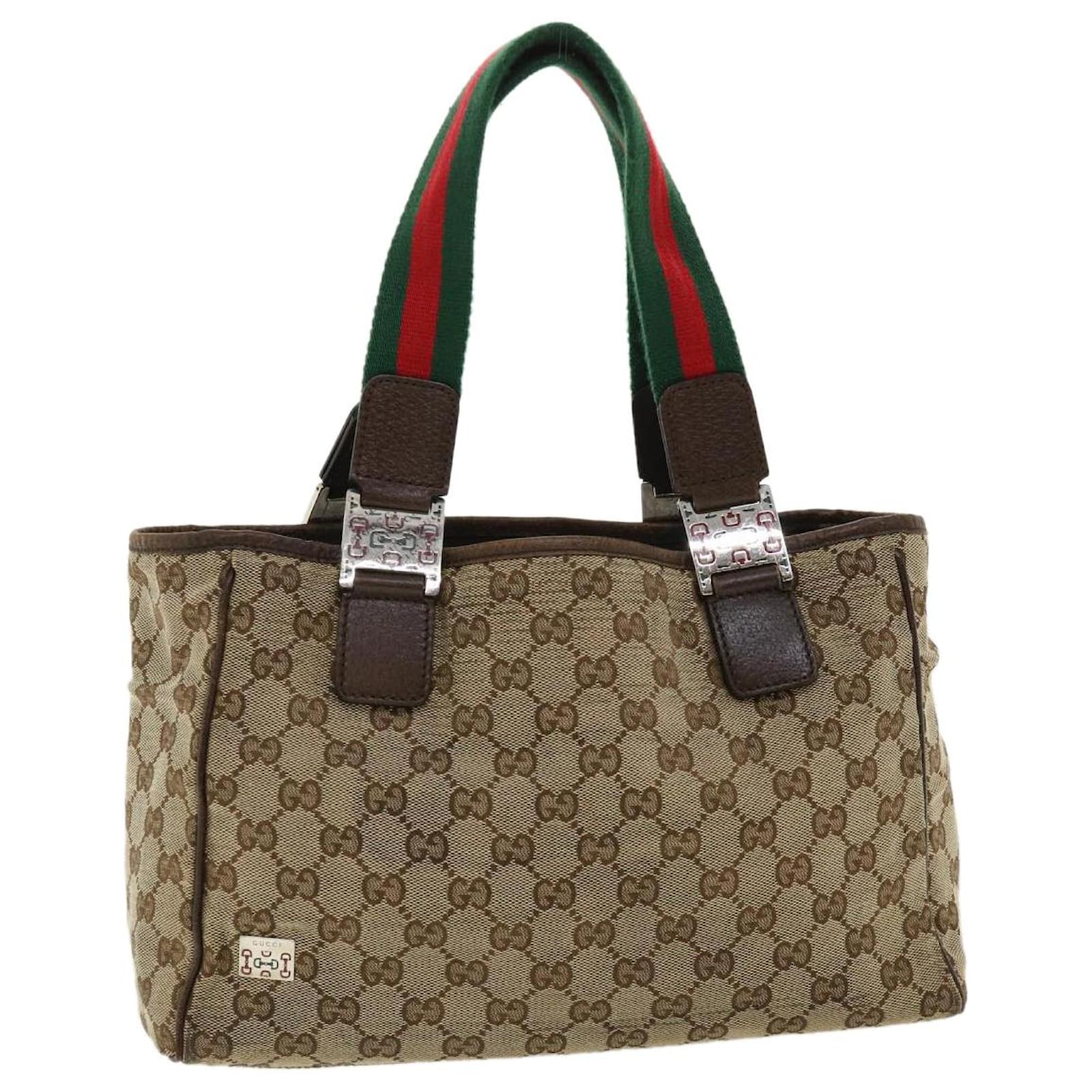GUCCI GG Canvas Web Sherry Line Shoulder Bag Beige Red Green Auth ...