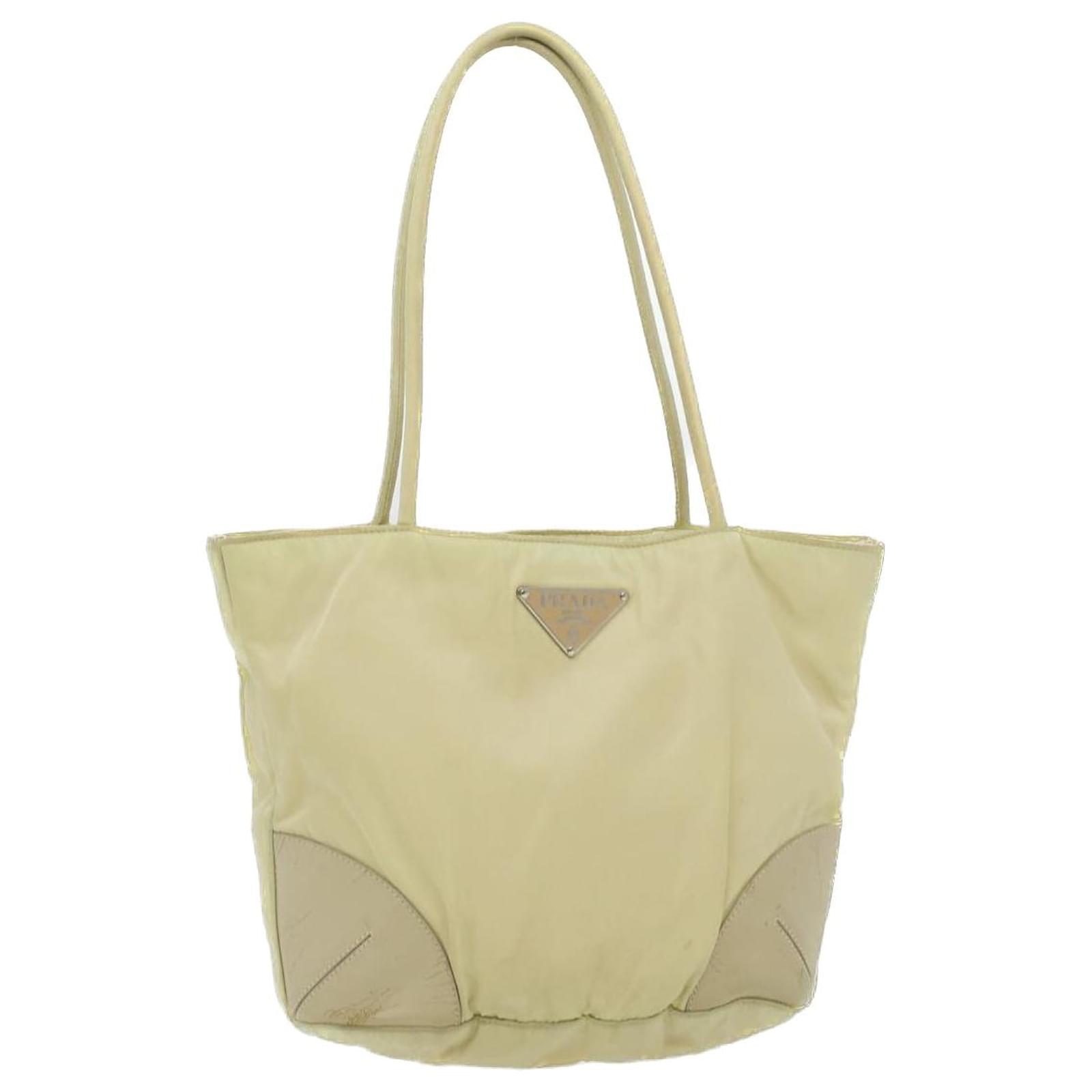 Tote PRADA Tragetasche Nylon Leder Beige Auth tb310 ref.742645 - Joli ...