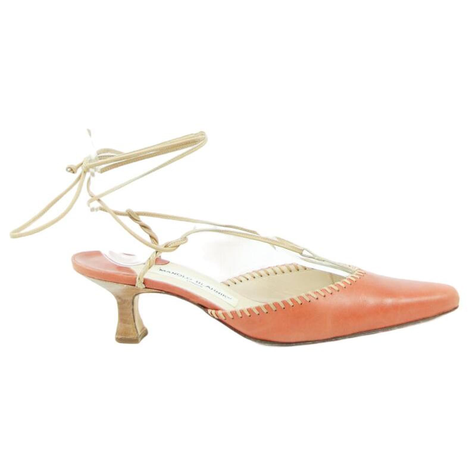 Manolo Blahnik sandals 39 Orange Leather ref.742945 - Joli Closet