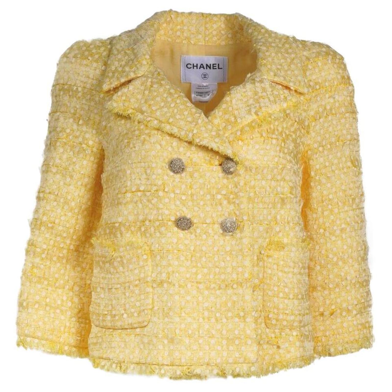 Chanel Yellow Tweed Jacket FR38 US6 Cotton Wool Nylon Rayon ref.749946 ...