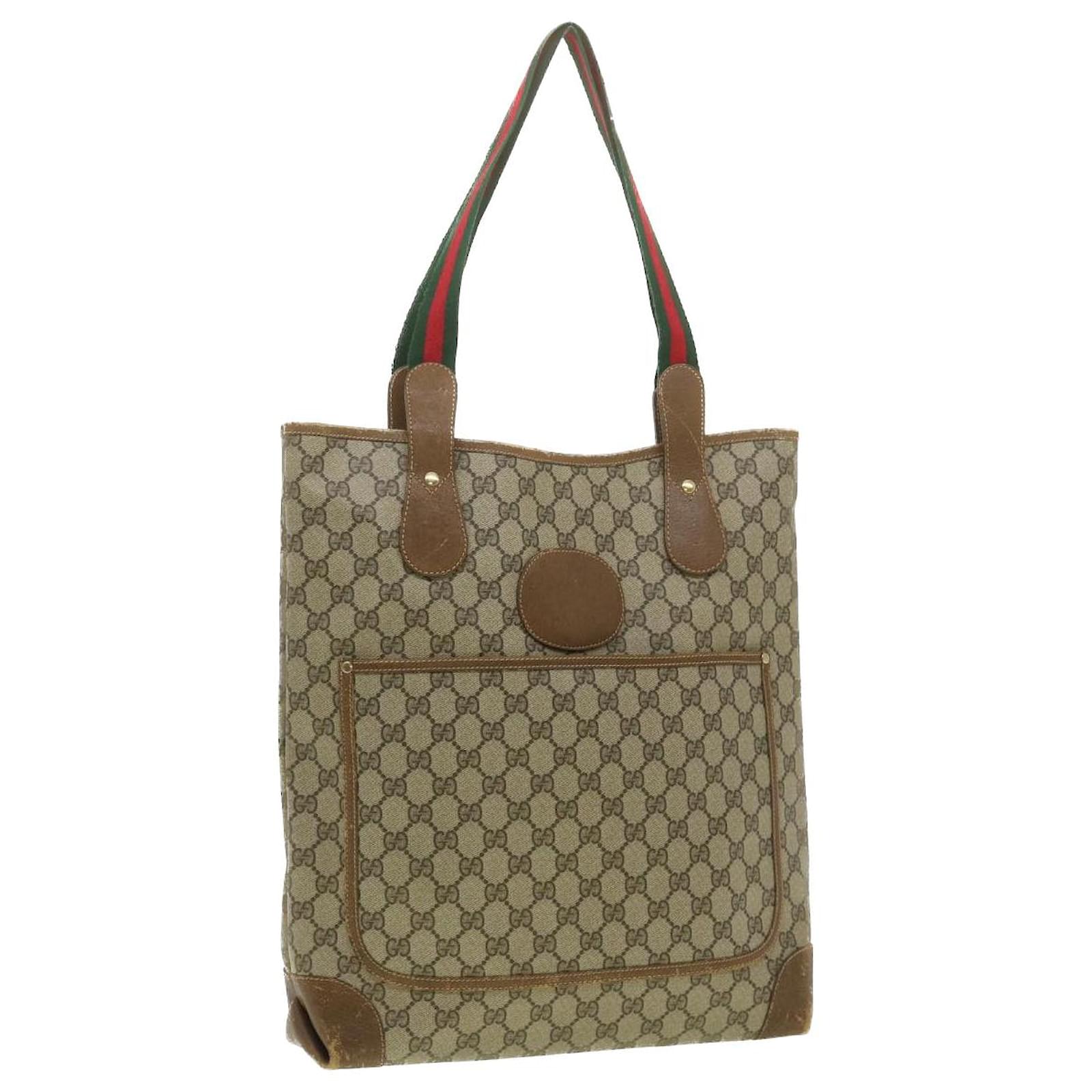 GUCCI GG Canvas Web Sherry Line Tote Bag Beige Red Green Auth 33994 ref ...