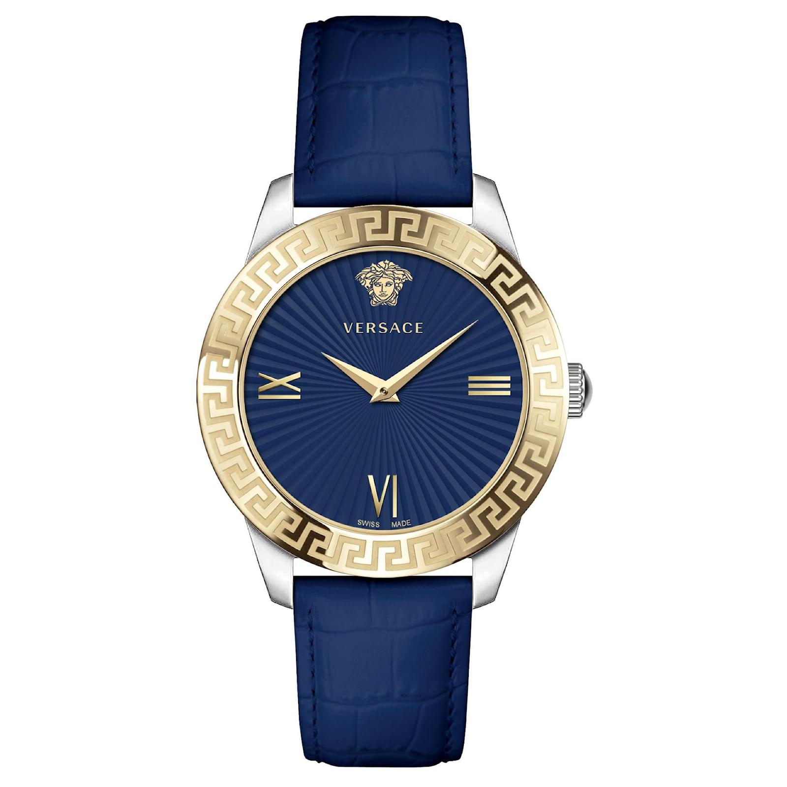 Versace Greca Signature Leather Watch Golden Metallic ref.752136 - Joli ...
