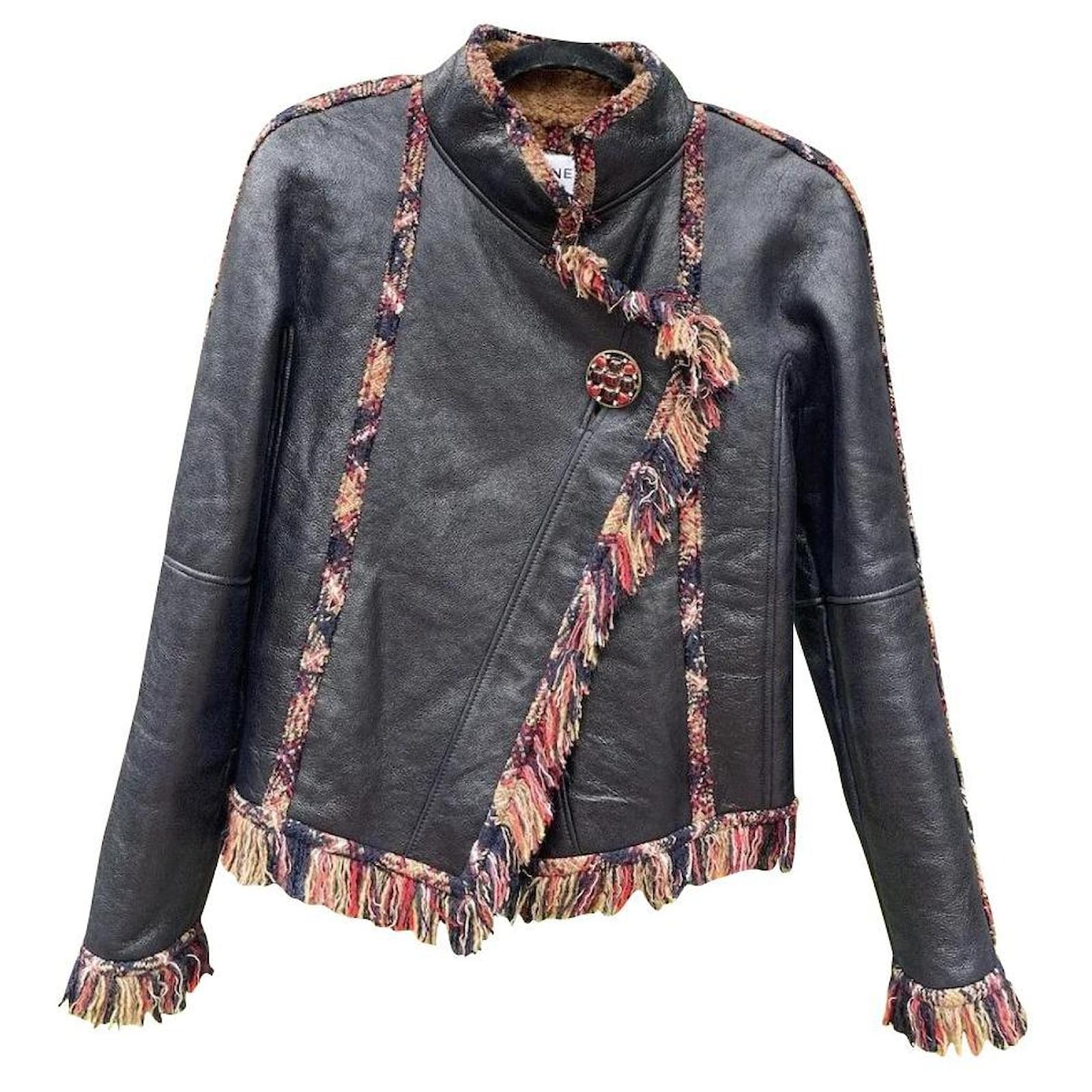 Chanel Paris Edinburg Shearling Jacket Sz.38 Black Leather ref.755054 ...