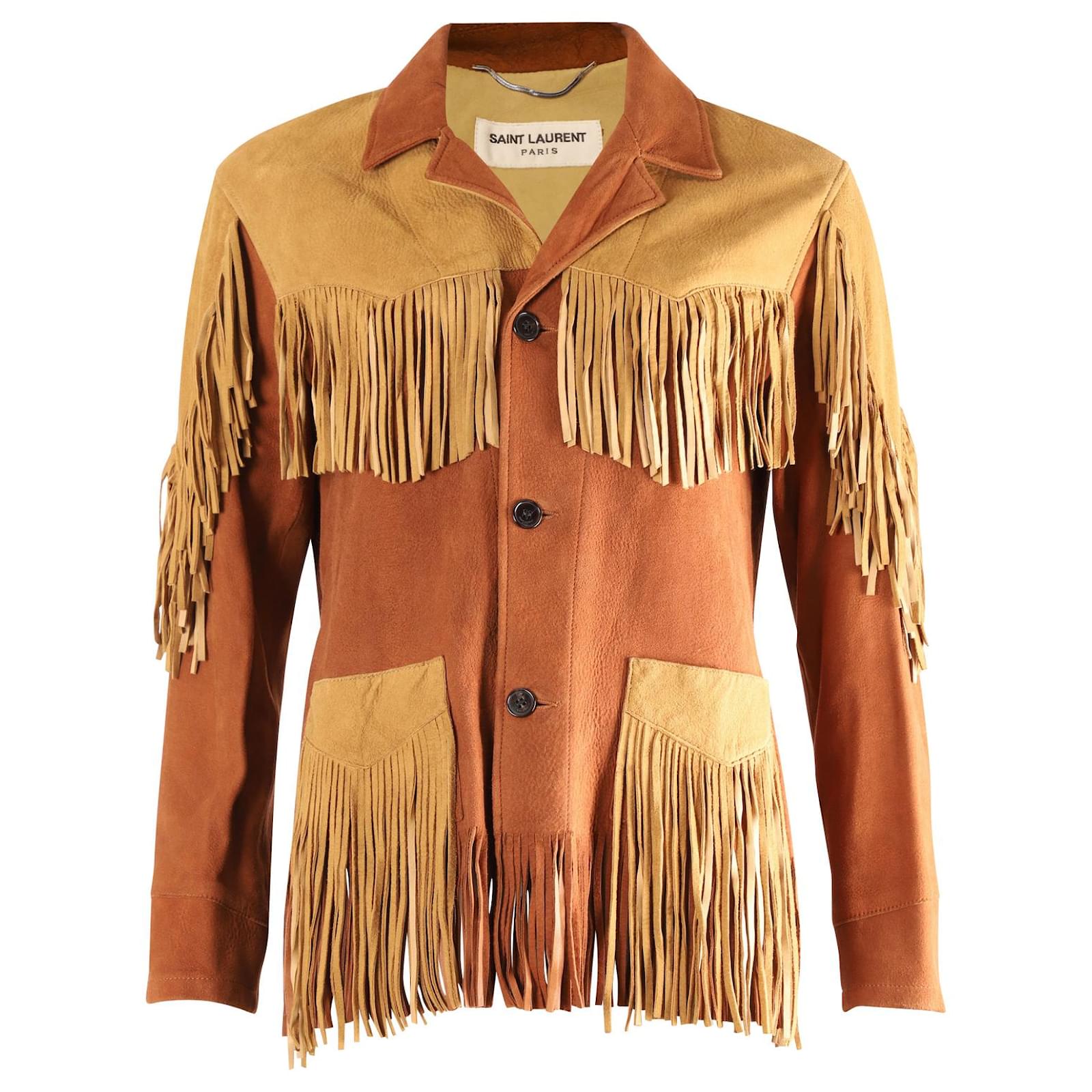 Saint Laurent Curtis Fringe Jacket in Brown Lambskin Leather ref.755701 ...