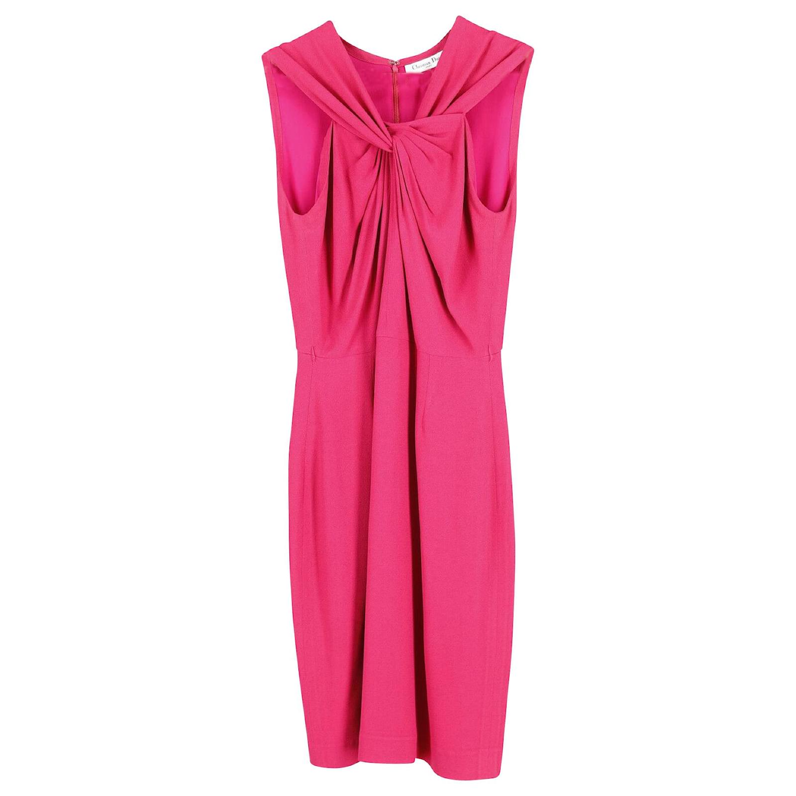 Robe sans manches à devant drapé Dior en soie rose fuchsia ref.755924 ...