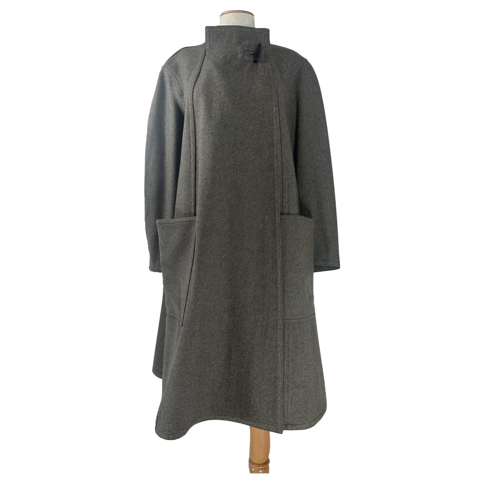 Lemaire Coats, Outerwear Grey Olive green Wool Polyamide ref.756327 ...