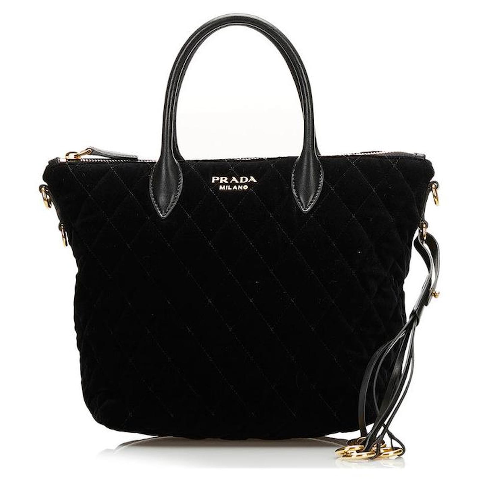 Prada Quilted Velluto Two Way Bag Black Velvet ref.757145 - Joli Closet