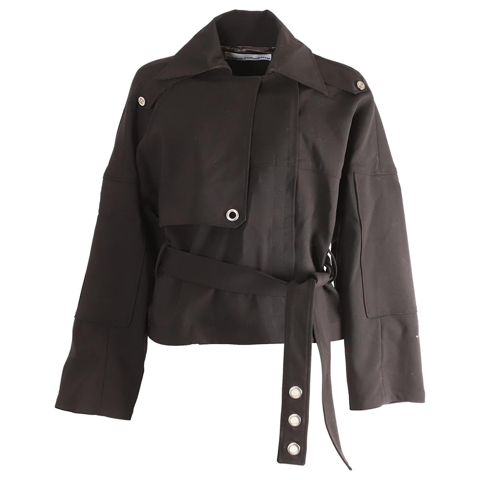 Paco Rabanne Crop Panel Belted Jacket in Black Wool ref.757398 - Joli ...