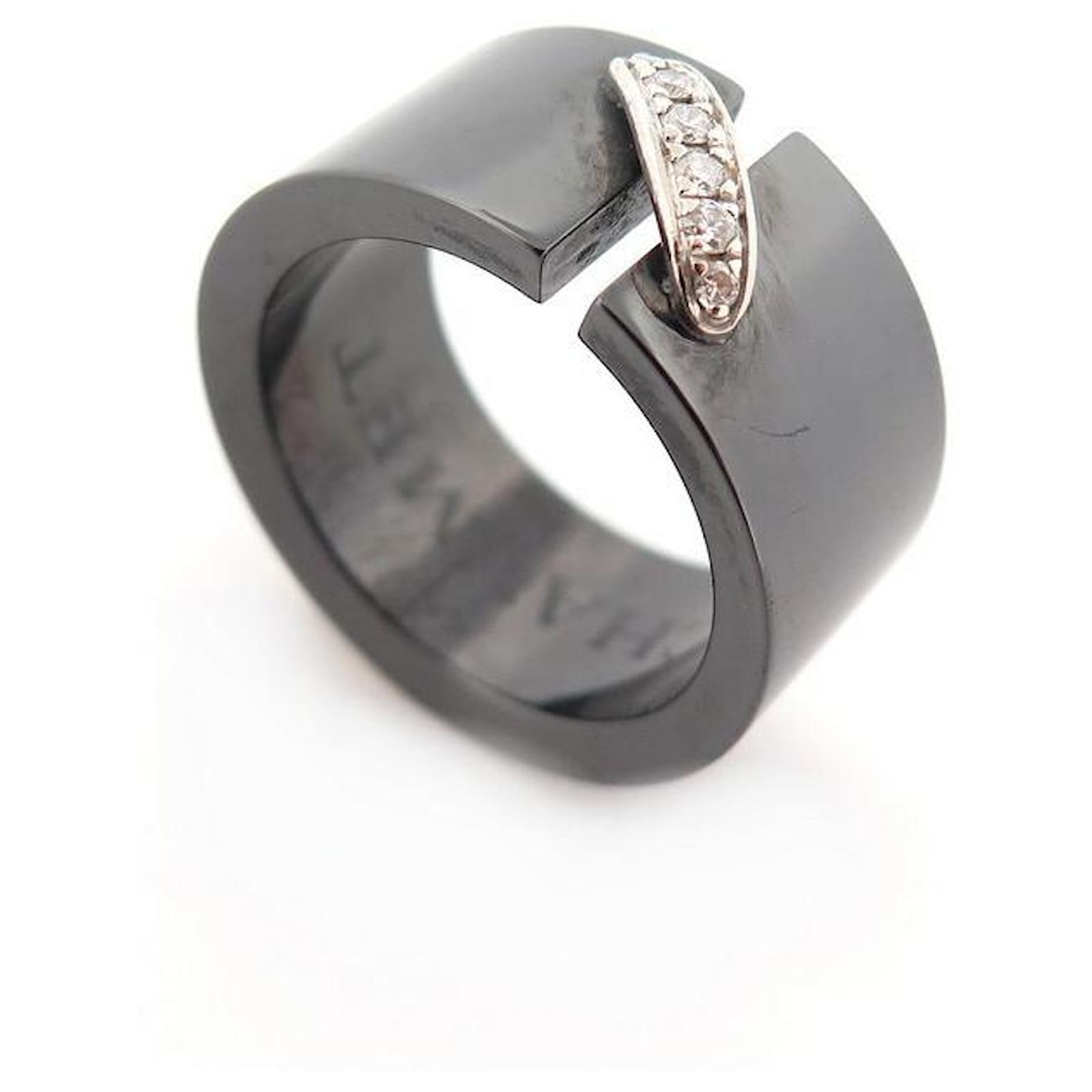 CHAUMET LINKS RING 081956 T52 BLACK CERAMIC WHITE GOLD DIAMONDS 0.12 ct ...
