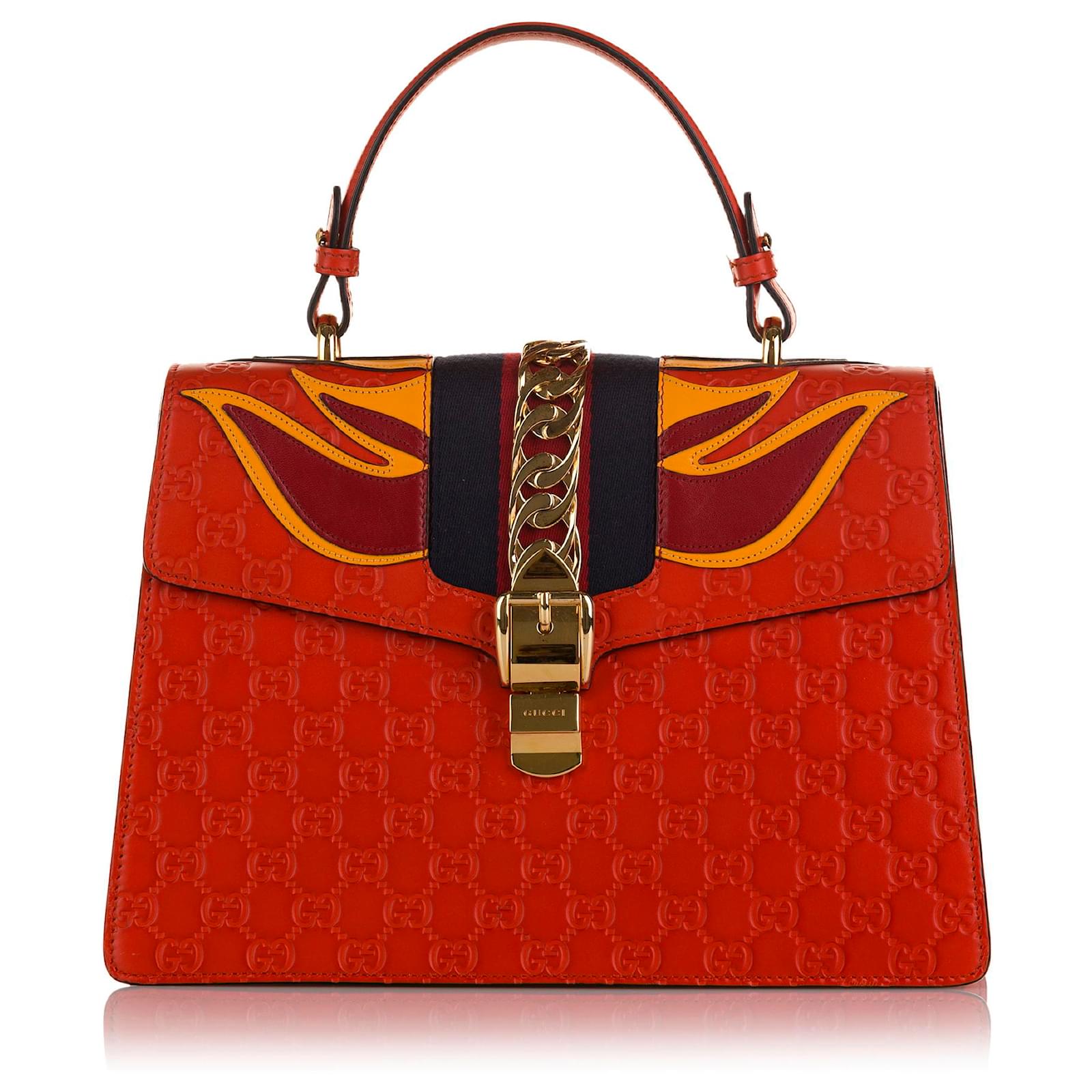Gucci Orange Medium Guccissima Flamme Sylvie Cuir Veau façon poulain ...