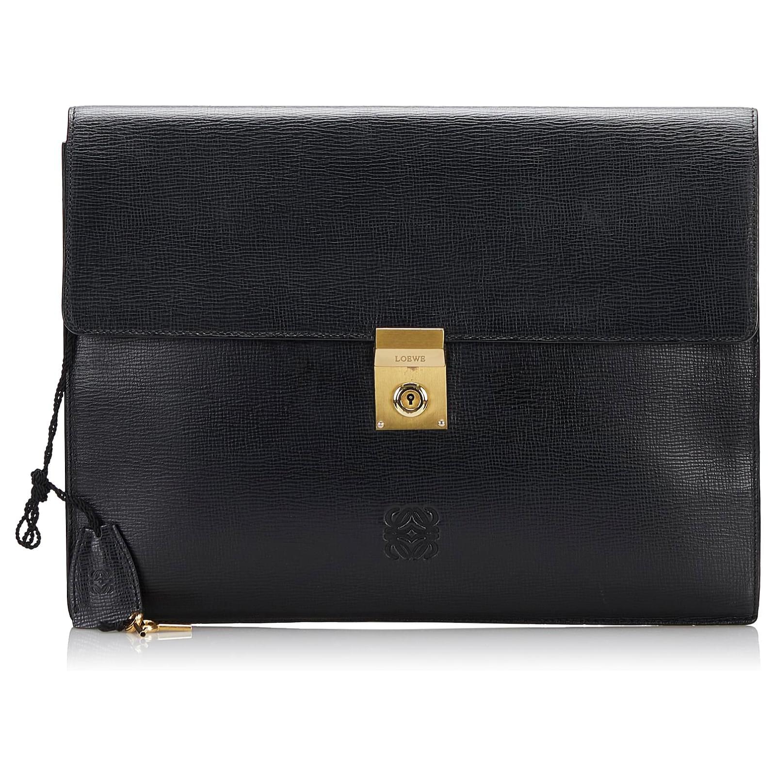 Loewe Black Leather Portfolio Clutch Pony-style calfskin ref.764237 ...