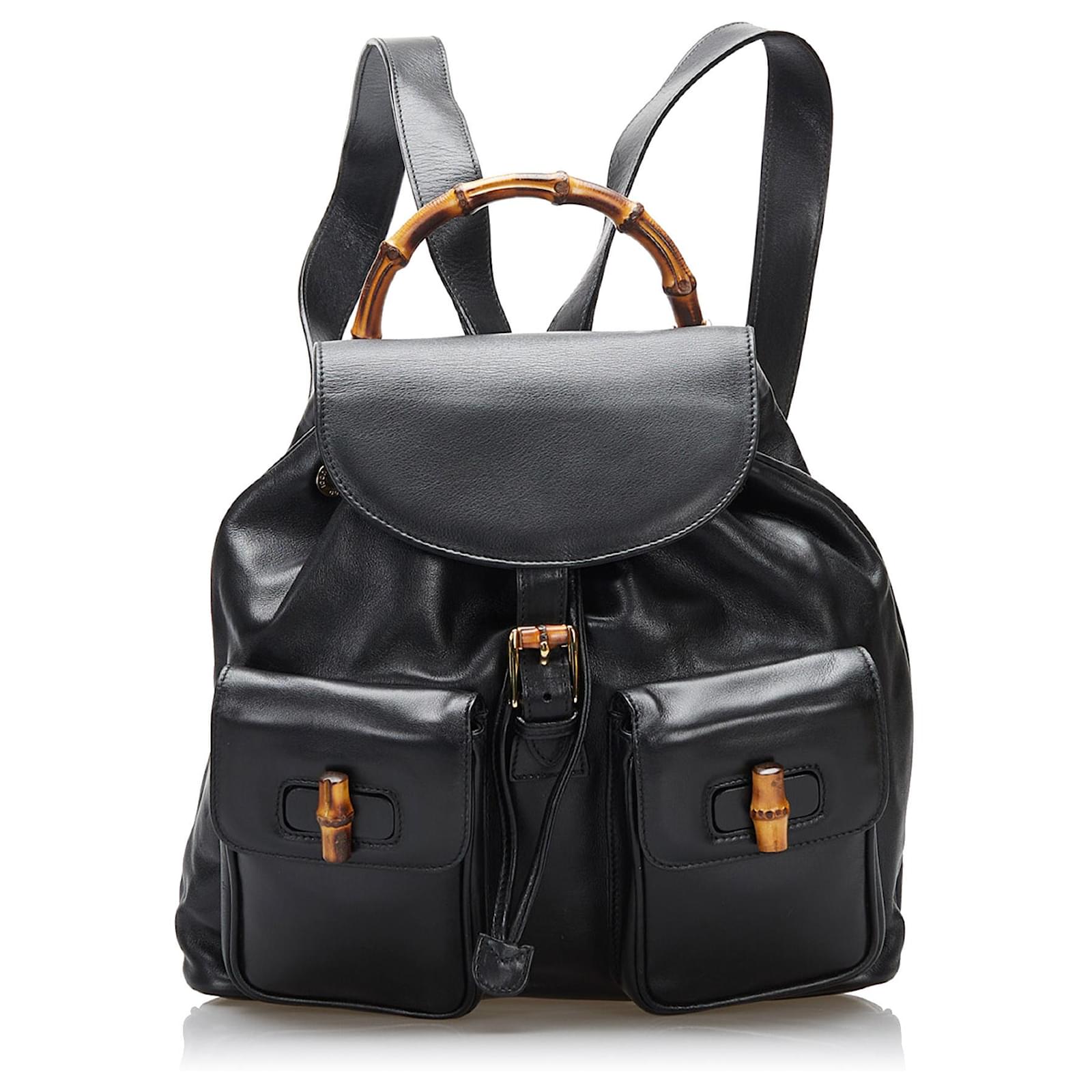 Gucci Black Bamboo Backpack Leather Pony-style calfskin ref.764498 ...