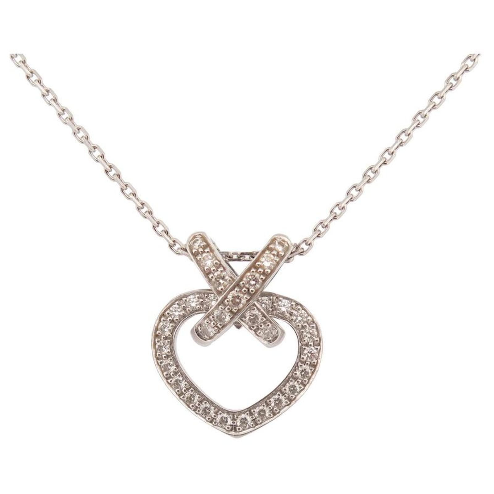 CHAUMET NECKLACE HEART LINK PENDANT 40CM IN WHITE GOLD 18K DIAMONDS ...