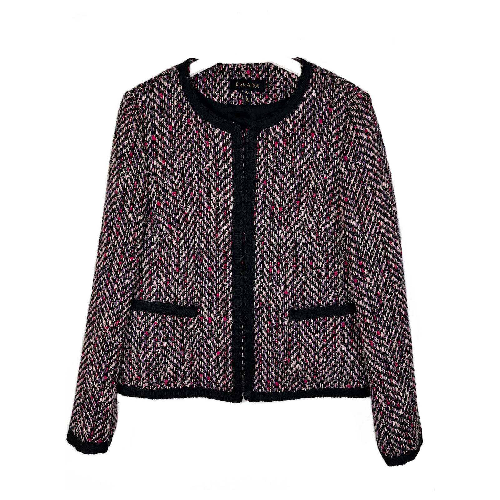 Escada Wool-blend Tweed Jacket Black Pink Beige Grey Fuschia Cotton ref ...