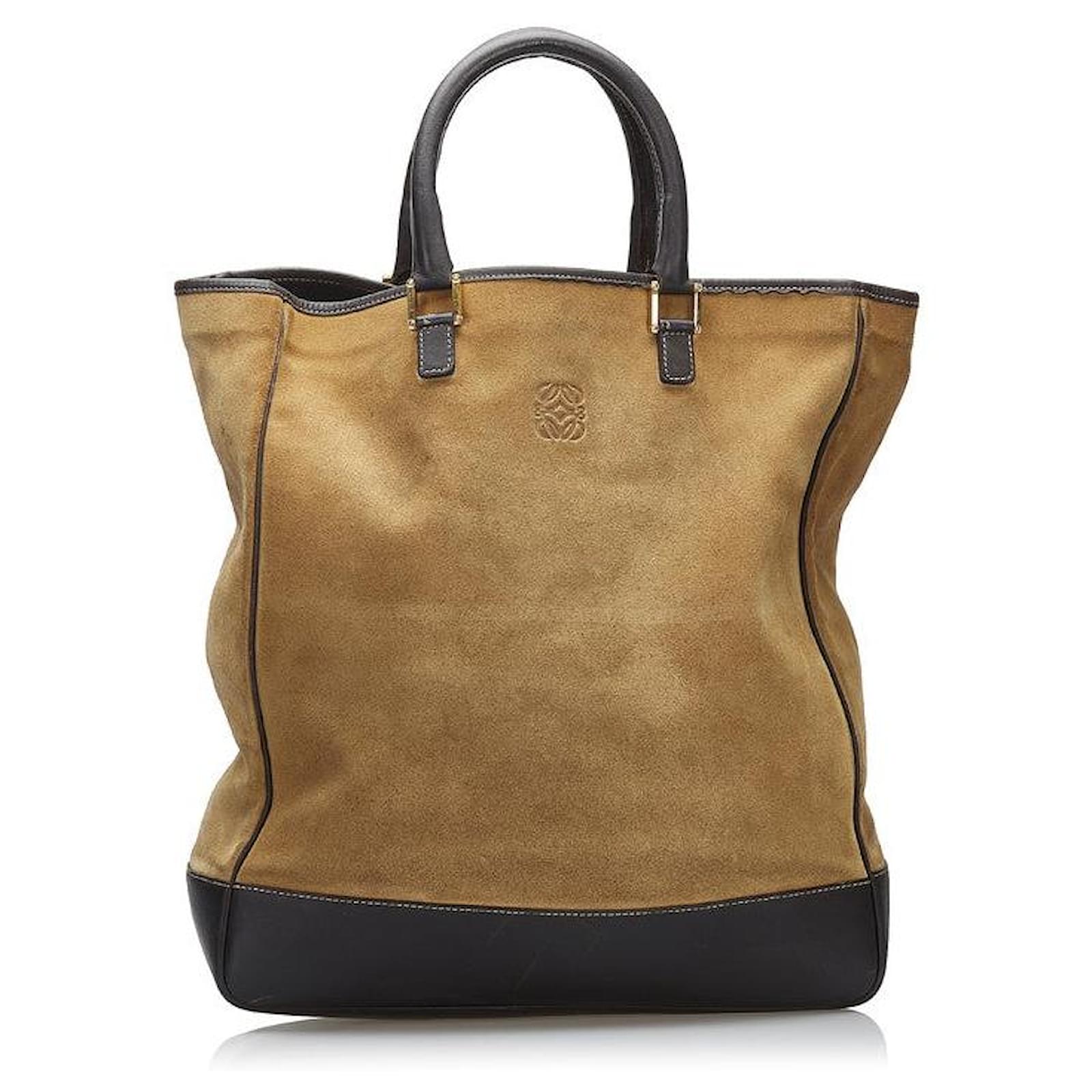Loewe Amazona Oro Suede Tote with Pouch Brown ref.767248 - Joli Closet