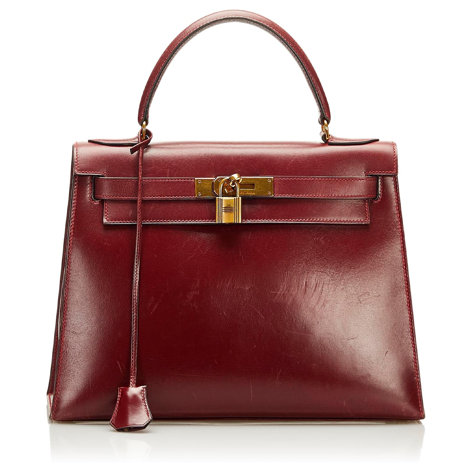 Hermès Hermes Red Box Calf Kelly 32 Dark red Leather Pony-style ...