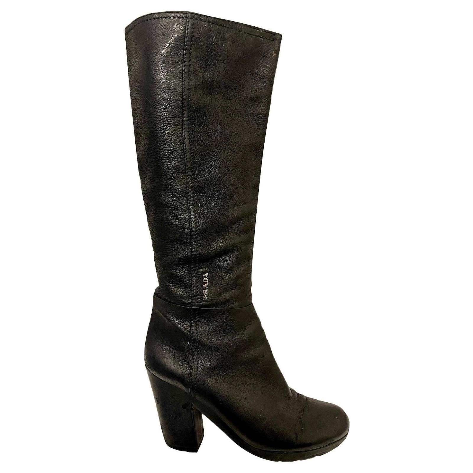 botas prada de tacon alto Negro Cuero ref.769887 - Joli Closet