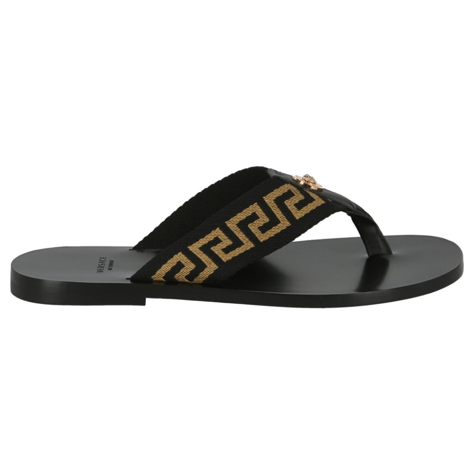Versace Greca Leather Sandals Black ref.770194 - Joli Closet