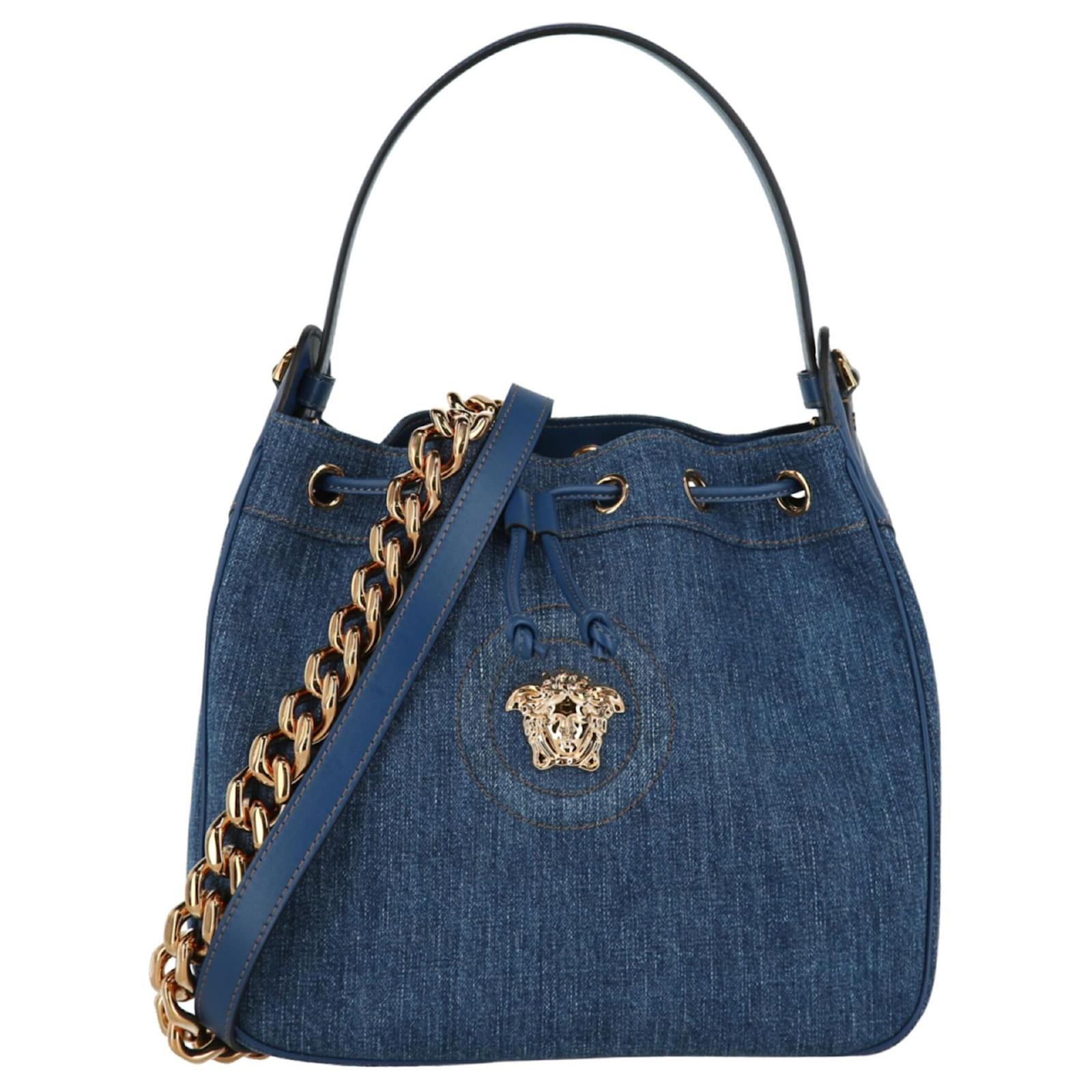 Versace The Medusa Bucket Handtasche Blau Baumwolle ref.770217 - Joli ...