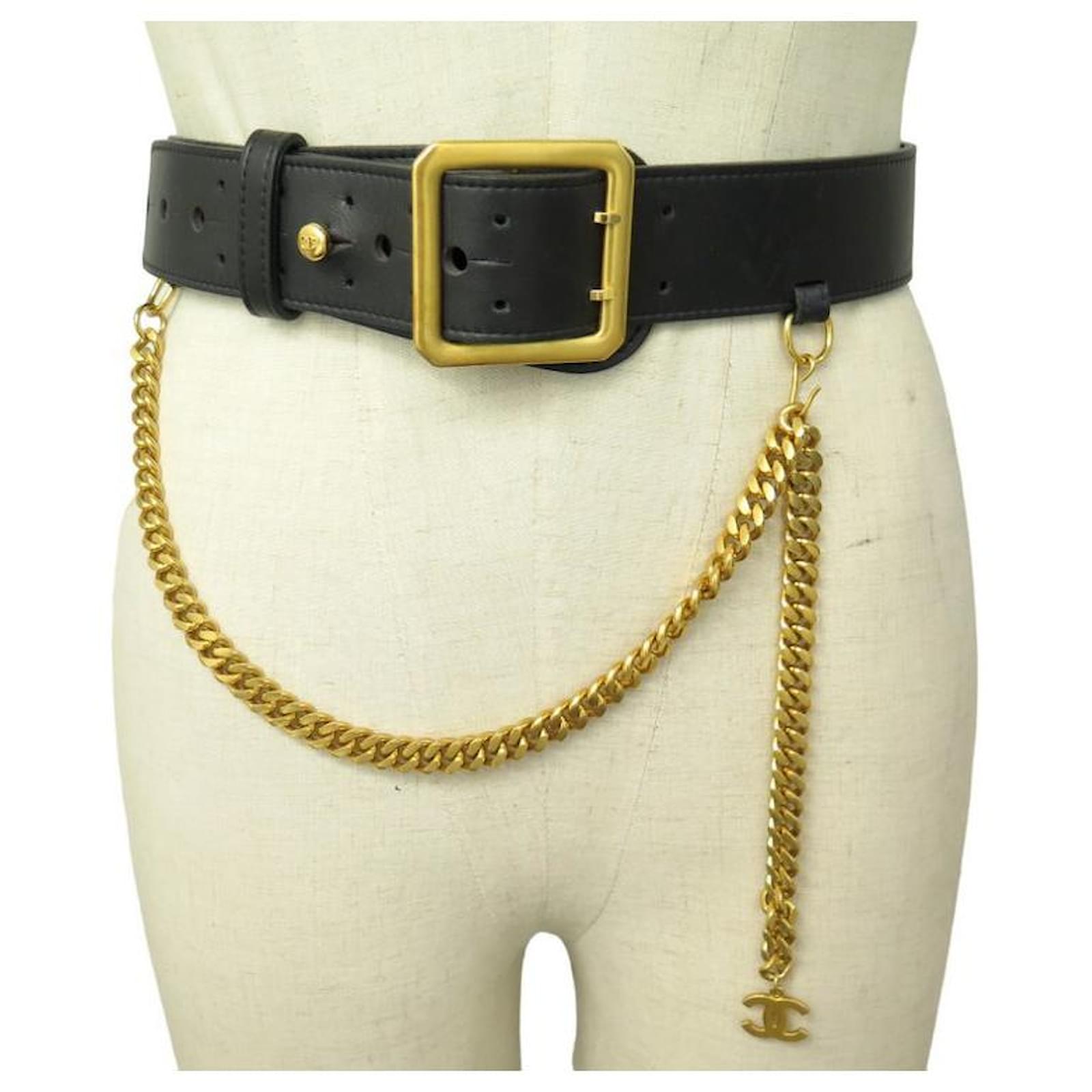 NEW VINTAGE LARGE CHANEL BELT 1996 CHAIN LOGO 75 IN BLACK LEATHER BELT ...