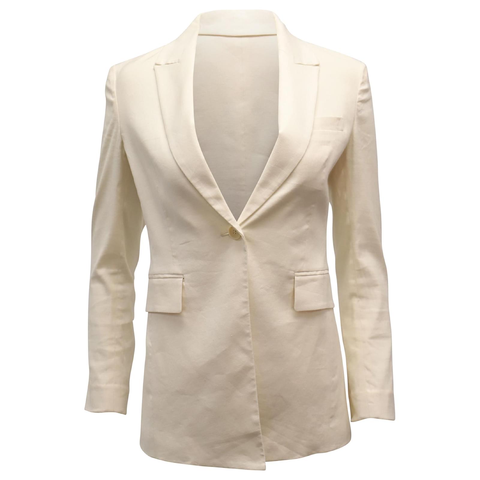 Theory Single Button Blazer in Cream Linen (Sold) - Joli Closet