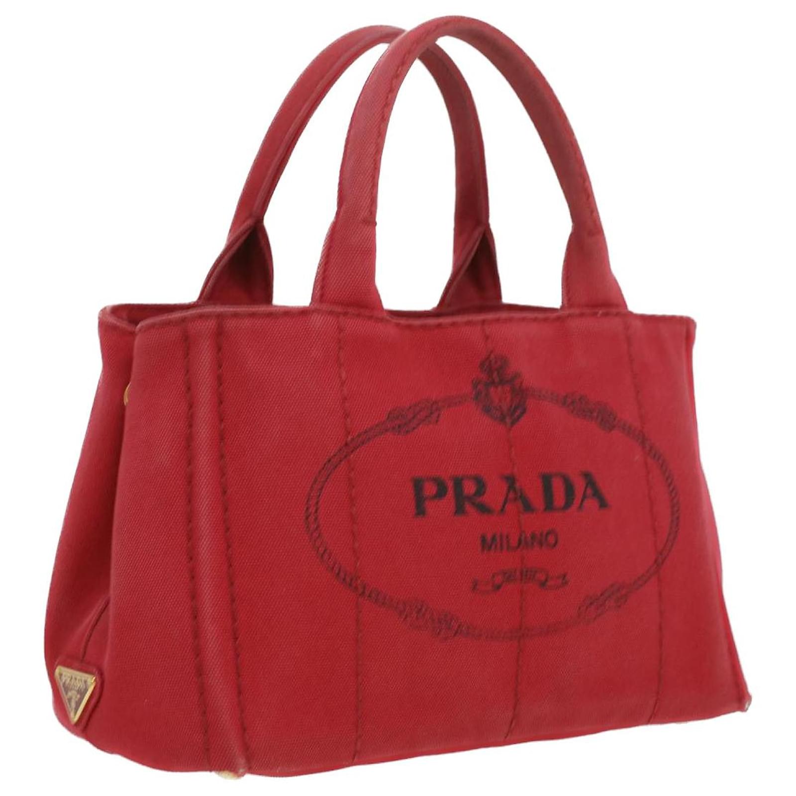 PRADA Canapa PM Handtasche Canvas Red Auth ti790 Rot Leinwand ref ...