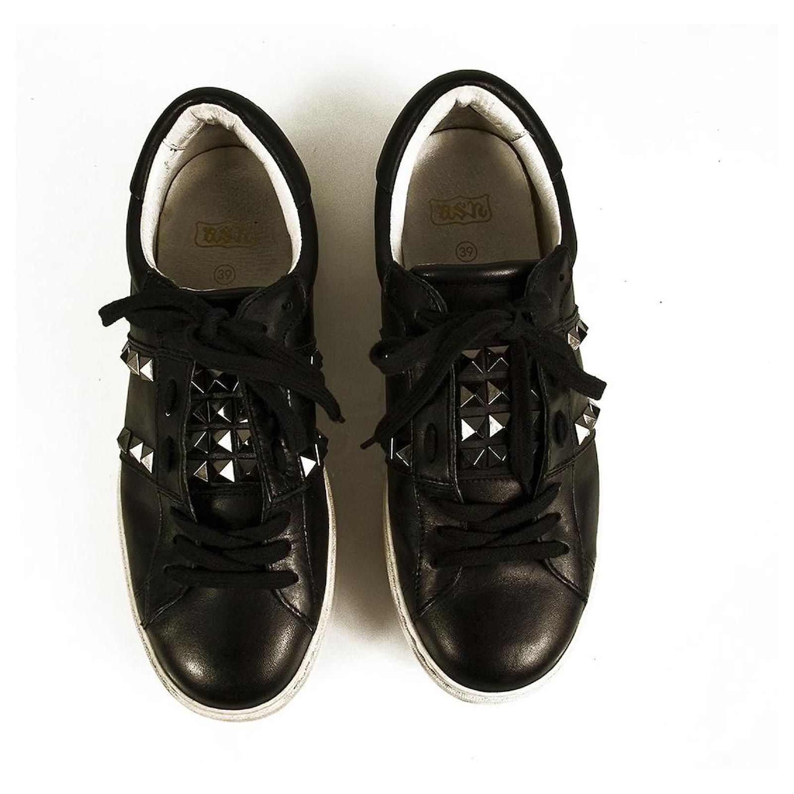 Ash Black Leather White Soles Pyramid Studs Sneakers Trainers Shoes ...