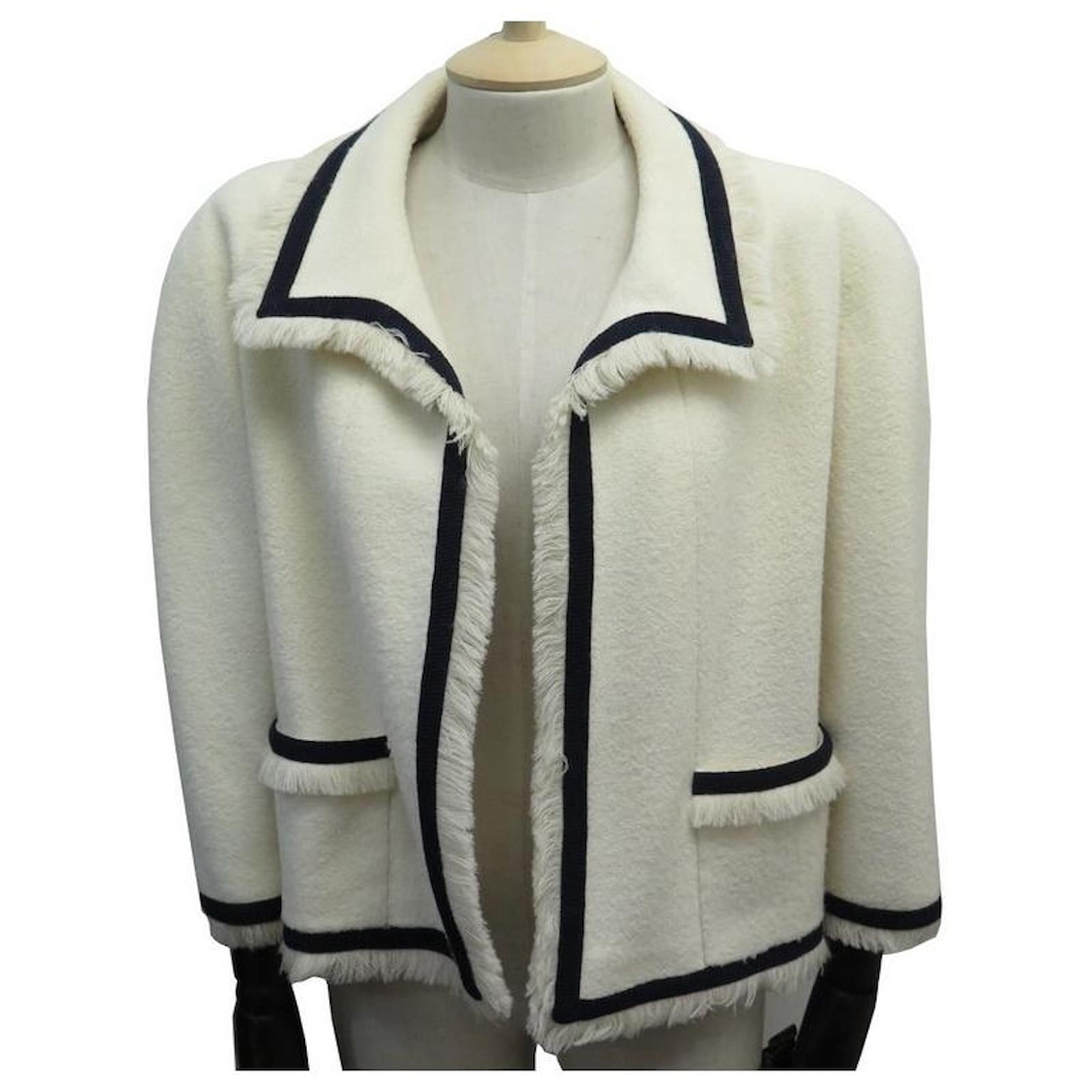 CHANEL T CARDIGAN JACKET40 M IN WHITE WOOL TWEED WHITE WHOOL JACKET ref ...
