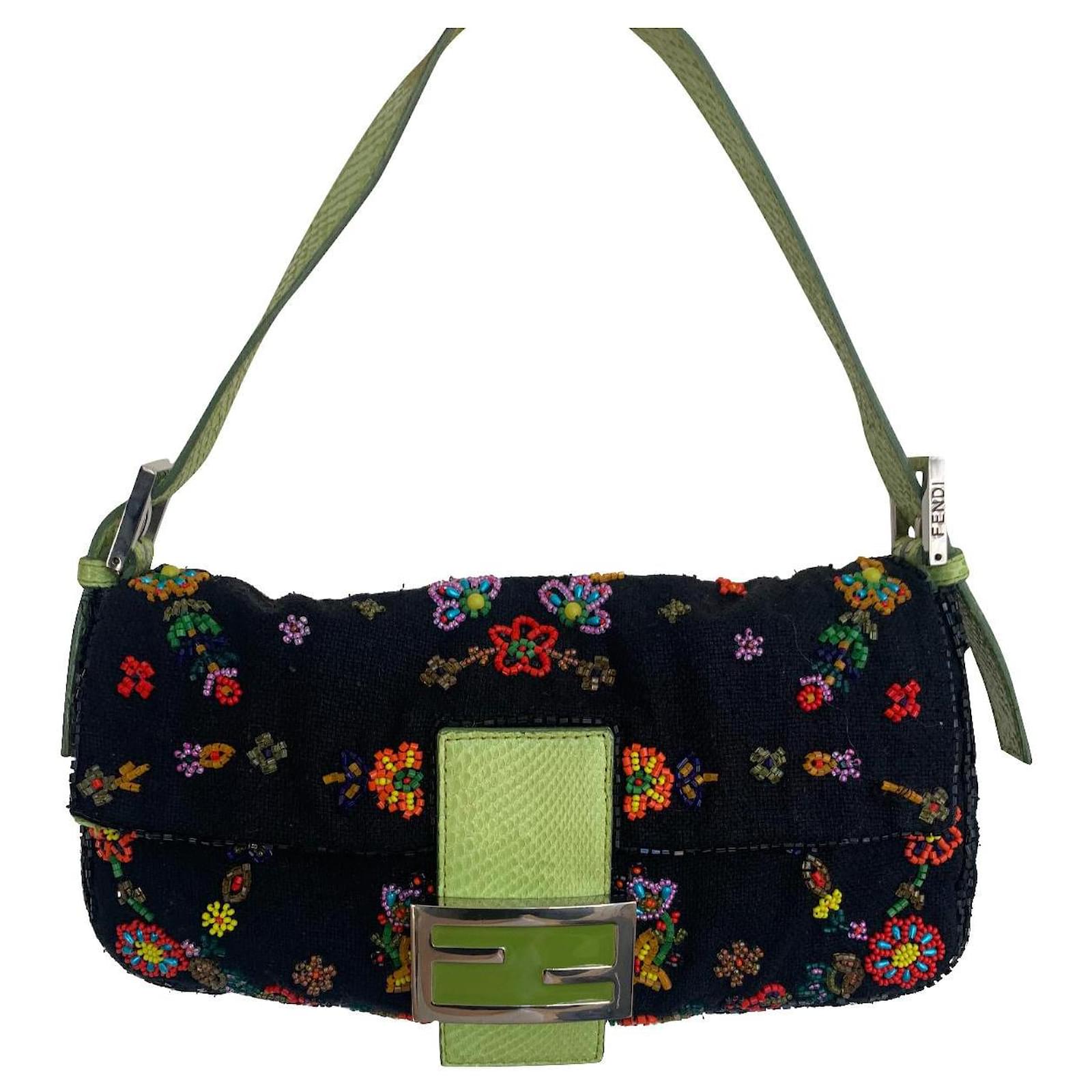 Baguette Fendi Handbags Black Multiple colors Green Cloth Python ref ...