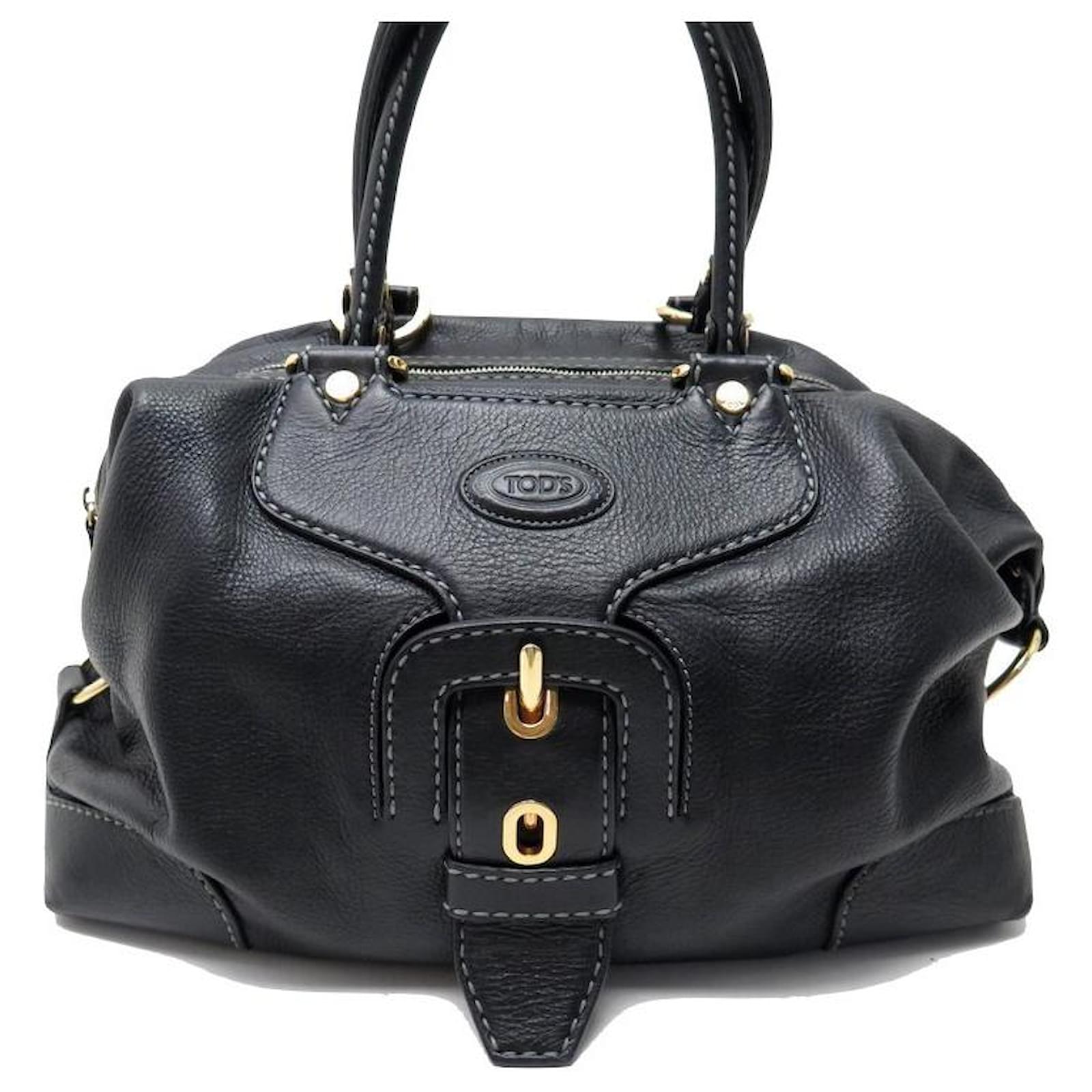 TOD'S HANDBAG IN BLACK GRAINED LEATHER SHOULDER CARRY BLACK LEATHER ...