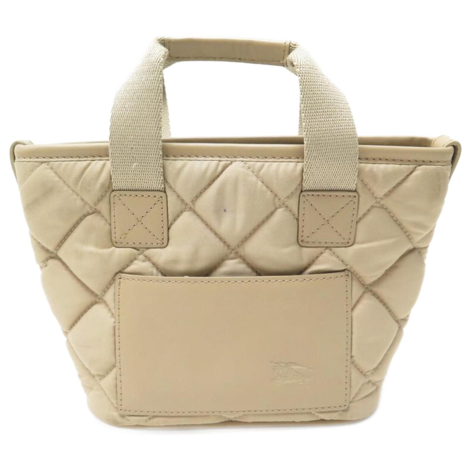 BURBERRY MINI CABAS HANDBAG IN BEIGE QUILTED QUILTED CANVAS SMALL BAG ...