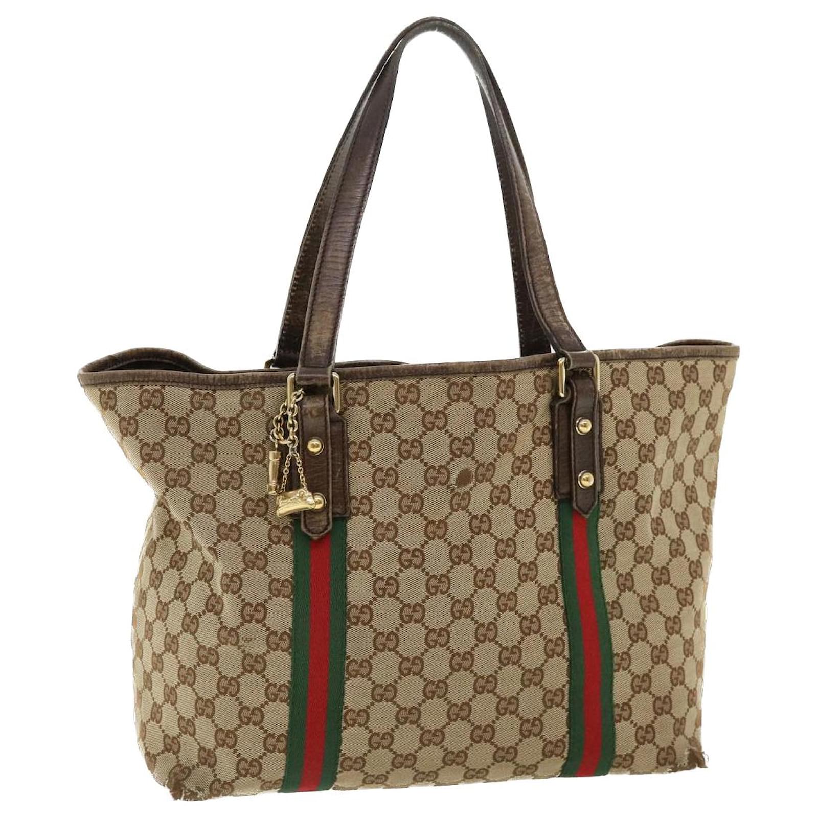 GUCCI Web Sherry Line GG Canvas Tote Bag Beige Green Red Auth bs3748 ...
