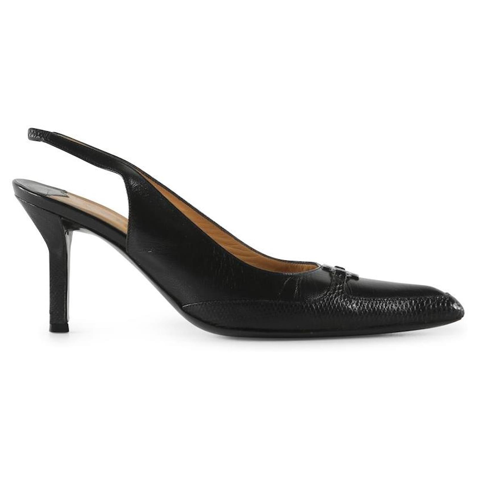 Décolleté vintage chanel in pelle nera con tacco gattino Nero ref ...