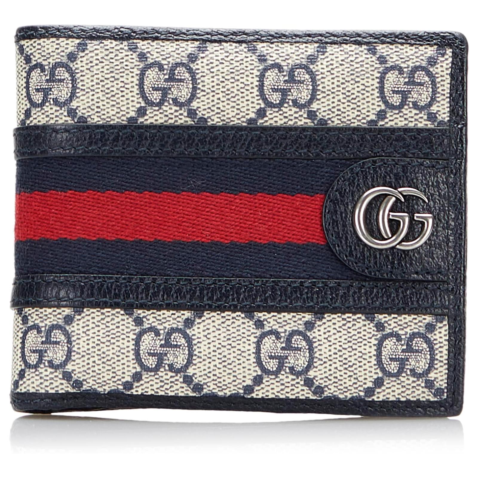 Portefeuille à deux volets Gucci Blue GG Supreme Web Toile Tissu Bleu ...