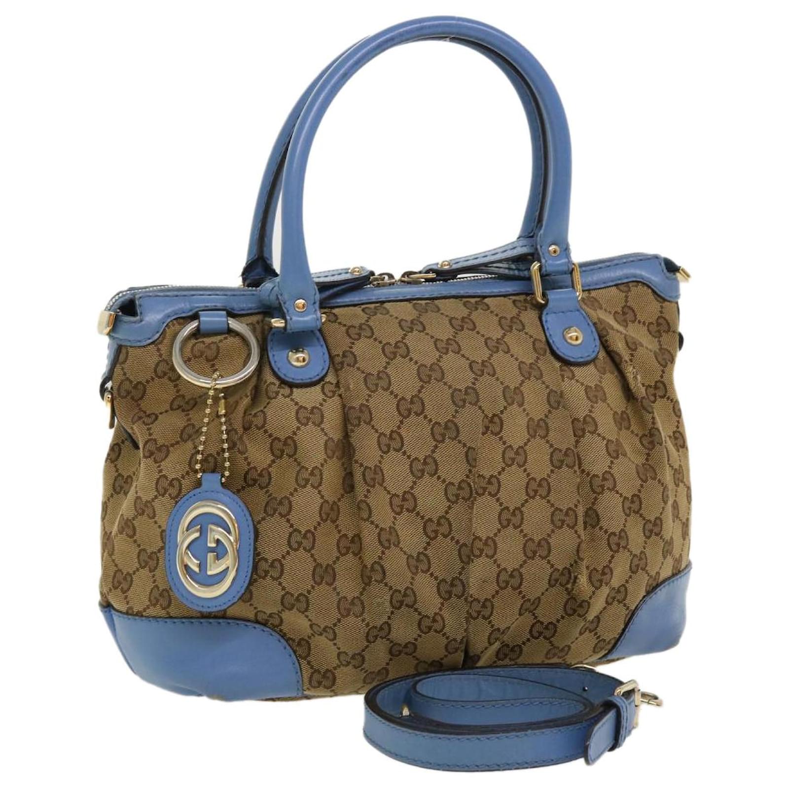 Gucci GG Canvas Hand Bag 2way Beige Light Blue 247902 Auth ac1680 ref ...
