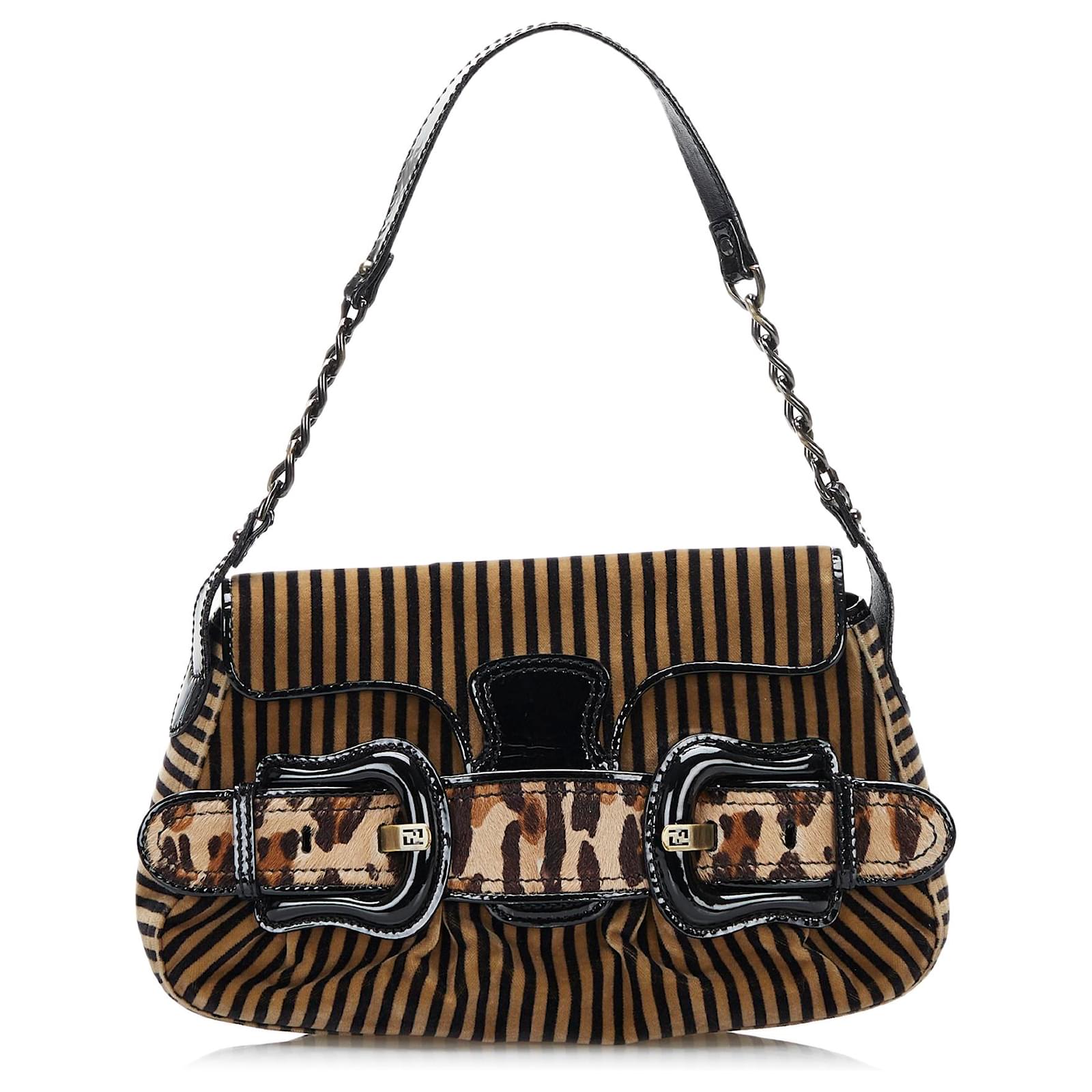 Fendi Brown Striped Velvet B Bis Bag Cloth ref.788197 - Joli Closet