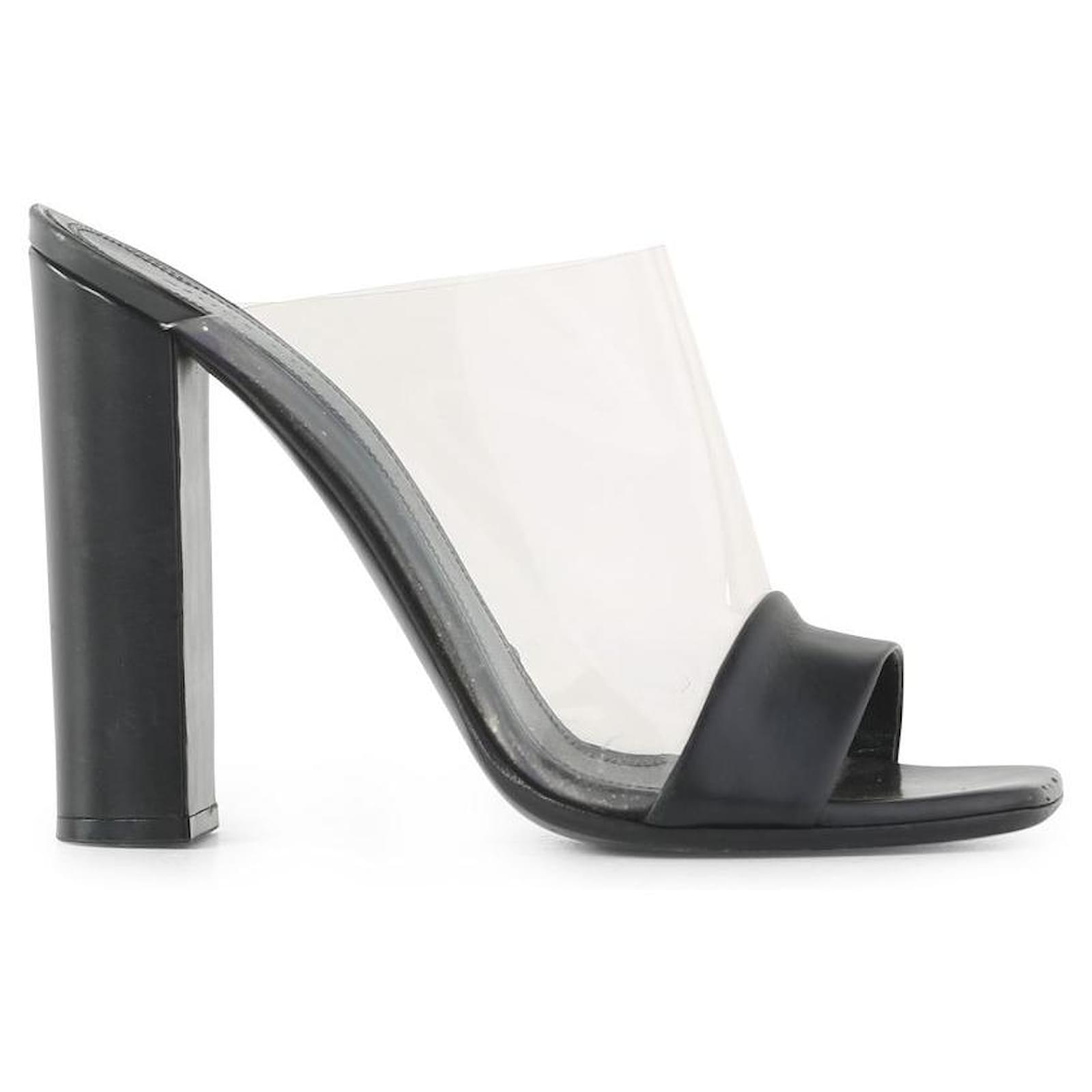 Céline Mules Celine en cuir noir et PVC à talons blocs Plastique ref ...