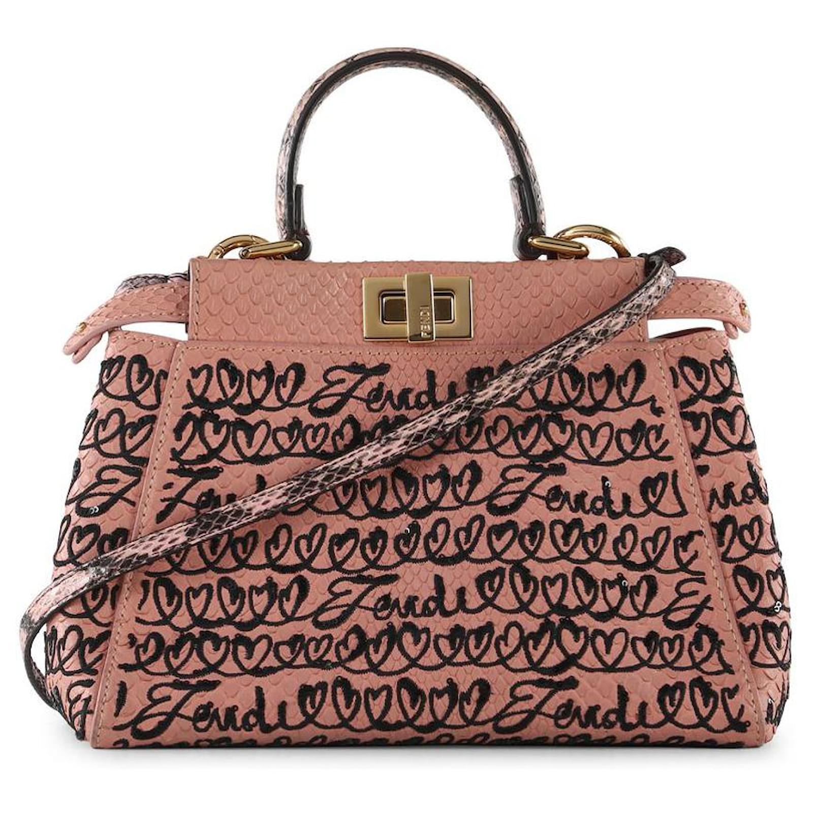 Fendi Pink Python Leather Embroidered Mini Peekaboo Satchel Bag ref.790856 - Joli Closet