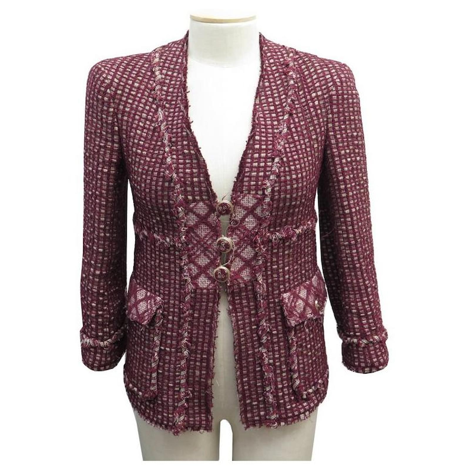 CHANEL B JACKET3393 2008 T 36 S IN PLUM & GREEN TWEED PLUM GREEN JACKET ...