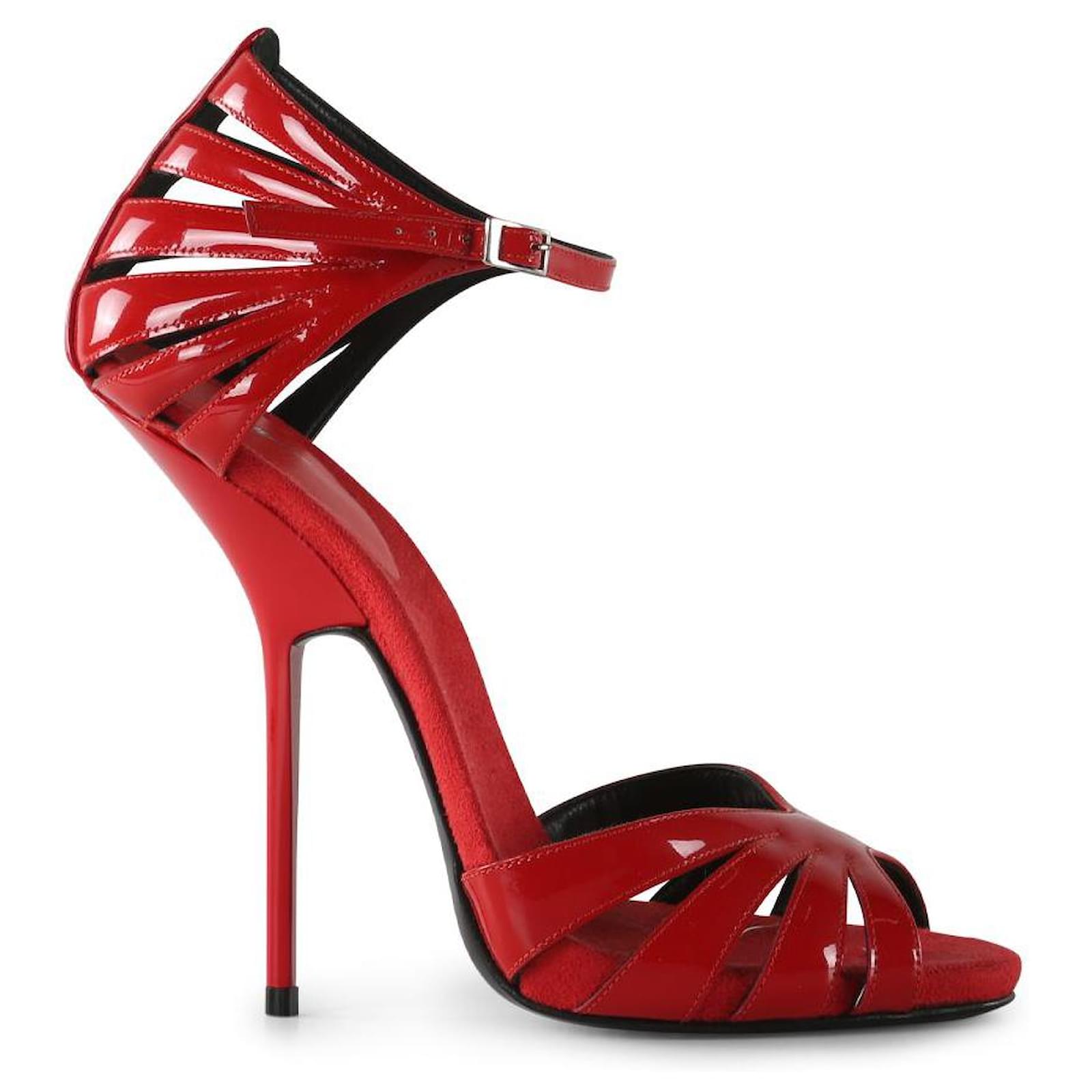 Sandales à bout ouvert en cuir verni et daim rouges Giuseppe Zanotti ...