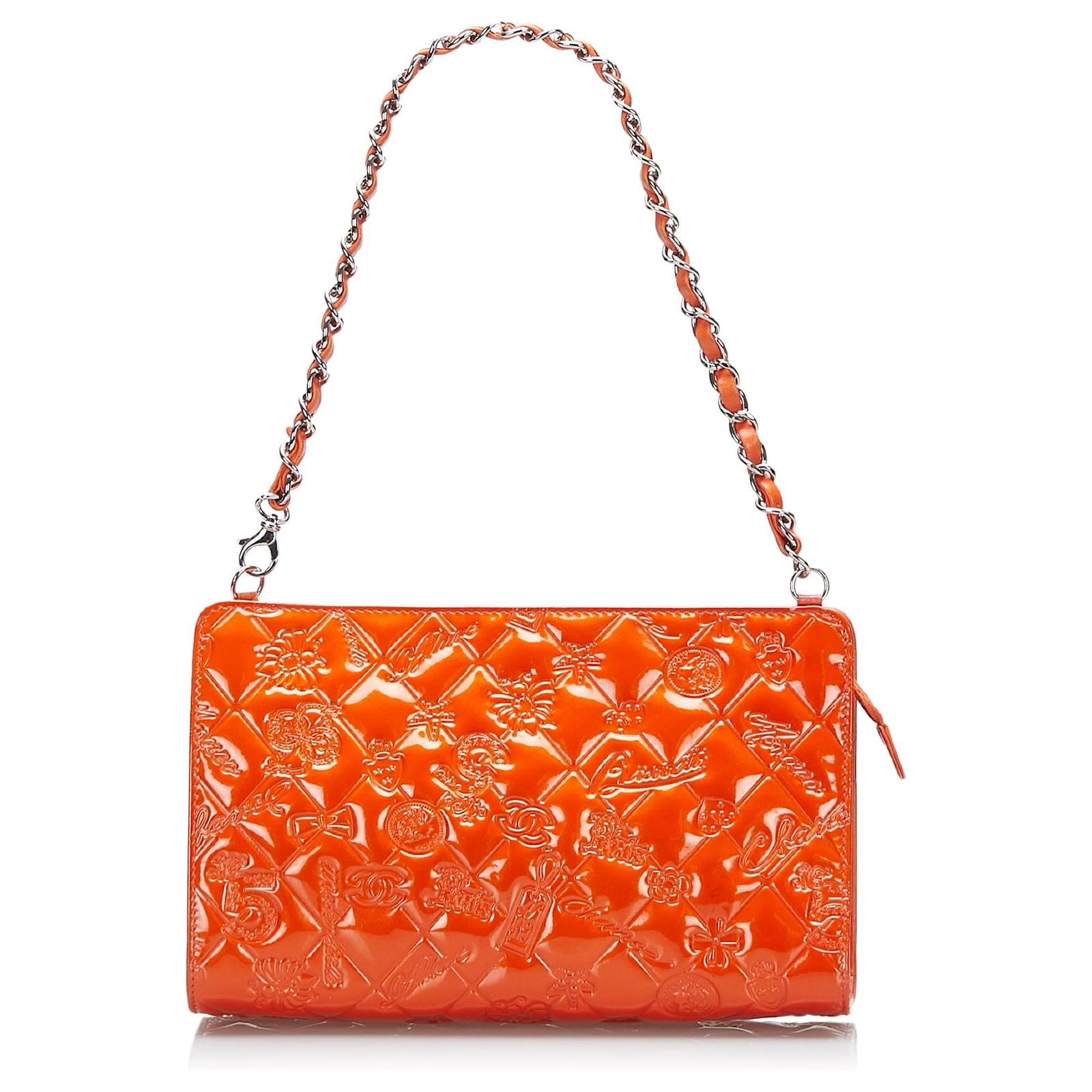 Chanel Orange Lucky Symbols Embossed Shoulder Bag Leather Patent ...