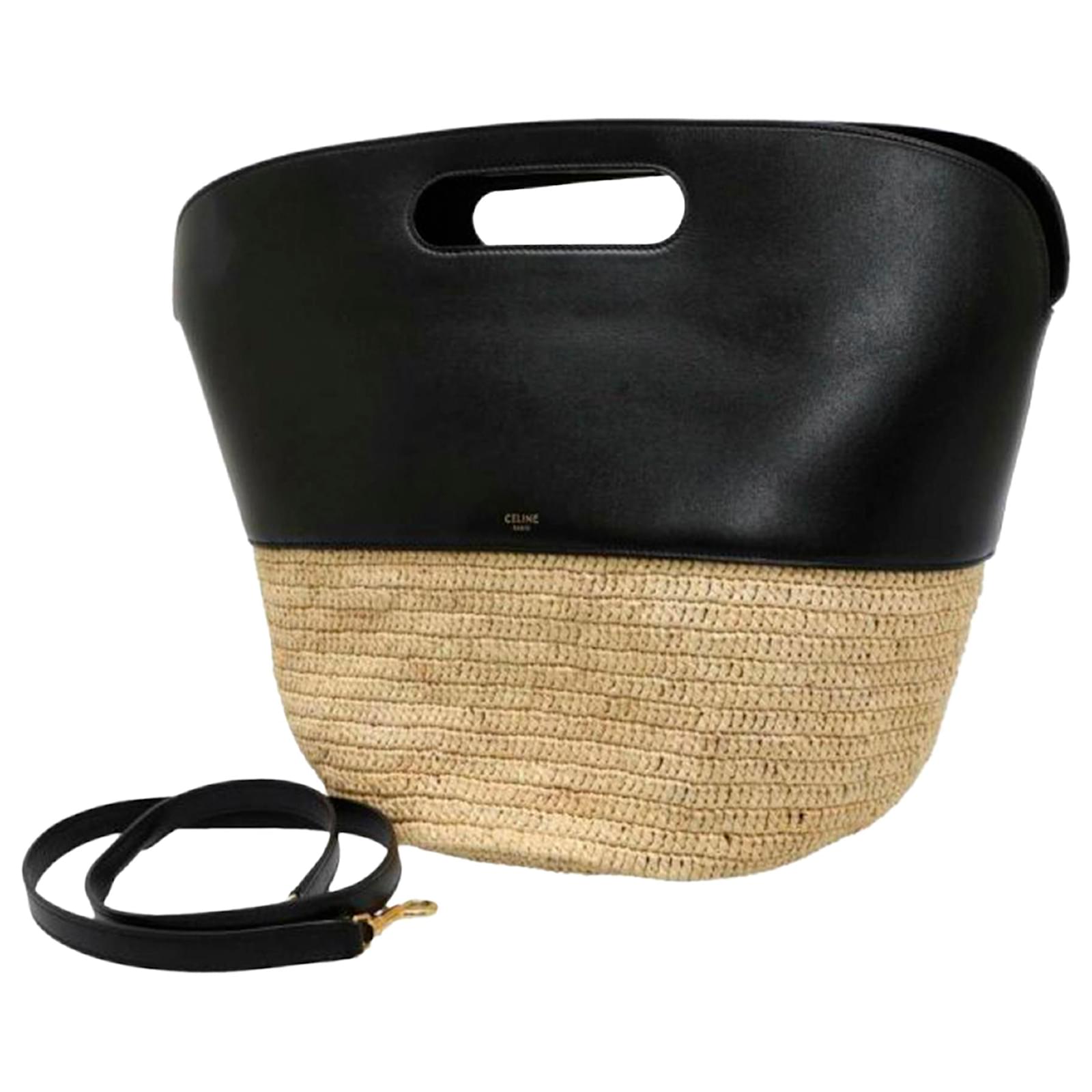 Céline Celine Black Raffia Satchel Beige ref.793646 - Joli Closet