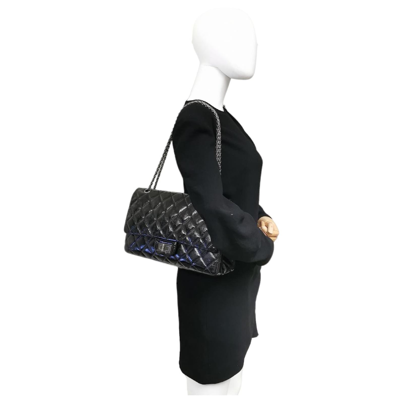 Mademoiselle Chanel Reissue 2.55 Maxi Black Patent Leather Ruthenium ...