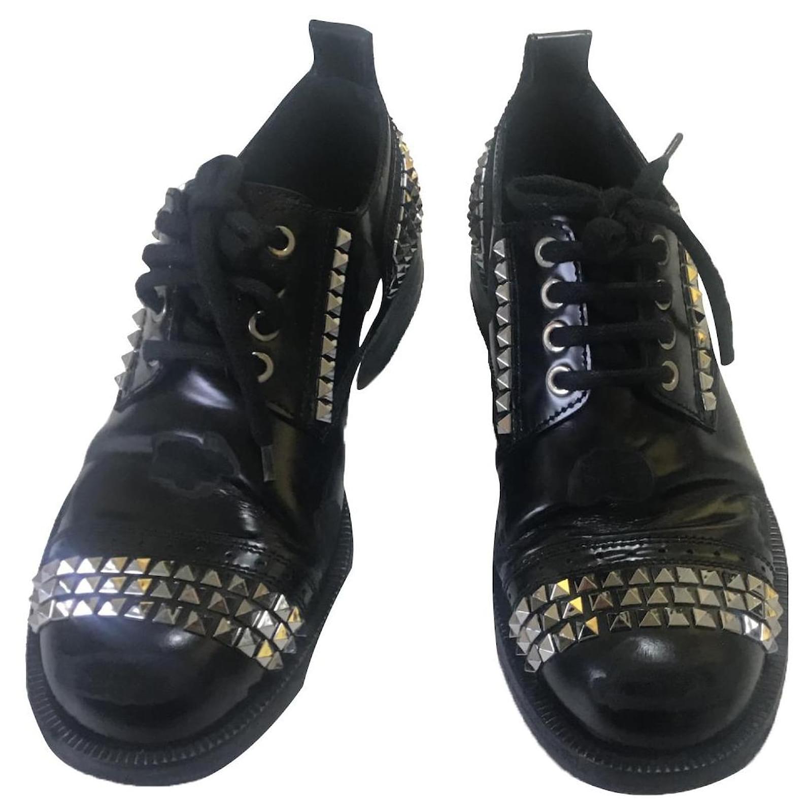 Loewe Pyramid Studs Leather Derby Shoes Black ref.796846 - Joli Closet