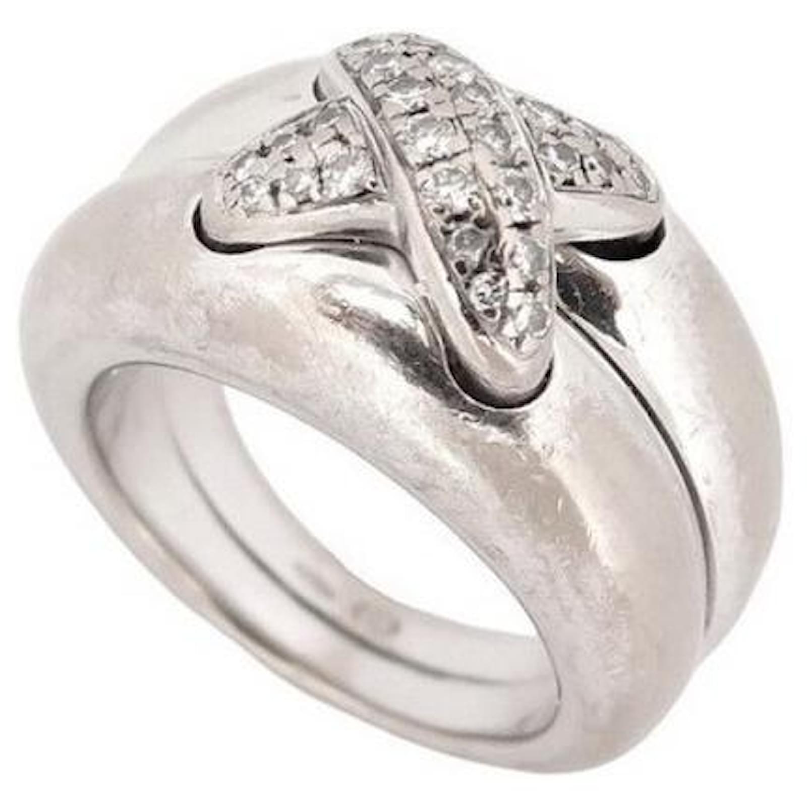BAGUE CHAUMET LIENS CROISES T52 OR BLANC 18K DIAMANTS GOLD DIAMONDS ...
