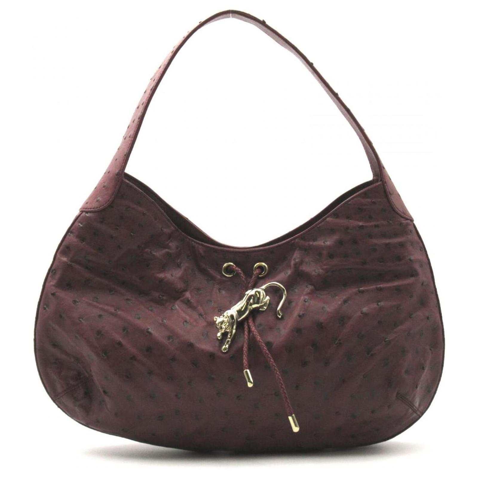Cartier Ostrich Leather Panthere Hobo Bag Red ref.798126 - Joli Closet