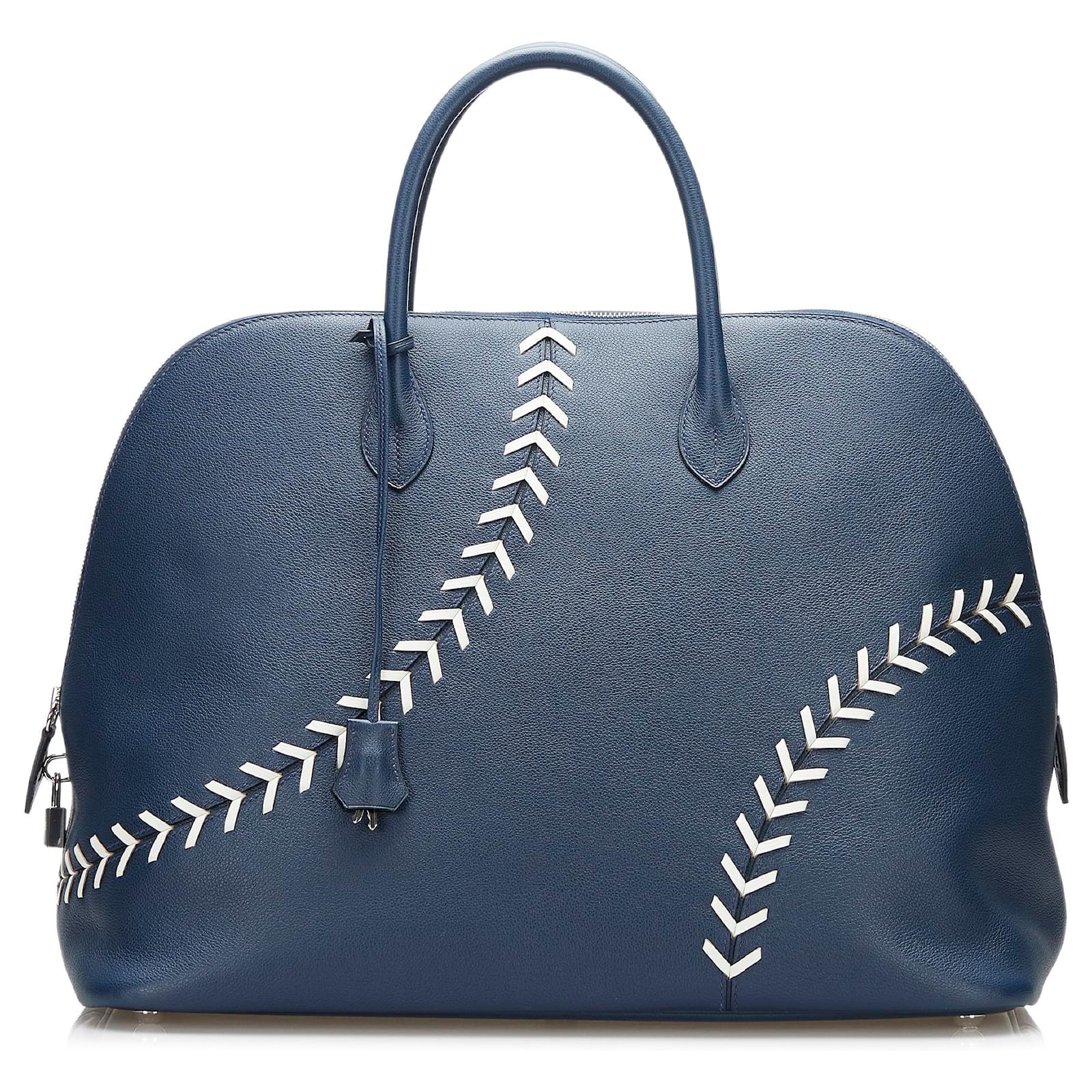 Hermès Hermes Blue Baseball Bolide Bag Leather Pony-style calfskin ref ...